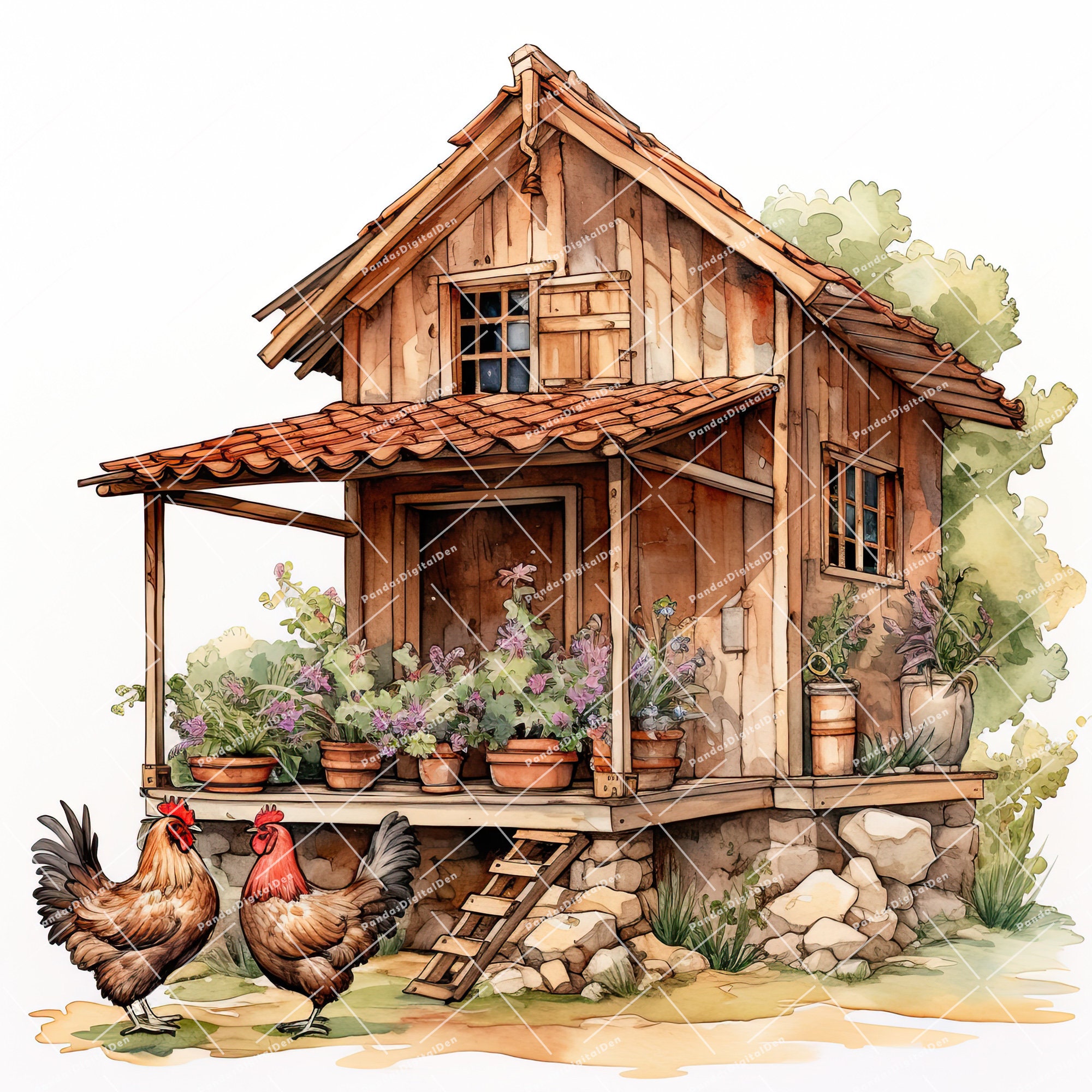 8 Watercolor Chicken Coop Clipart for Digital Invitations - Etsy