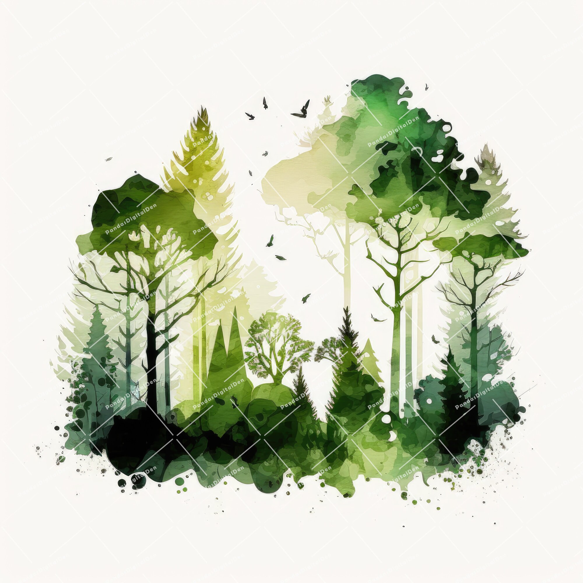 Watercolor Minimalistic Forest Clipart for Digital Invitations, Digital ...