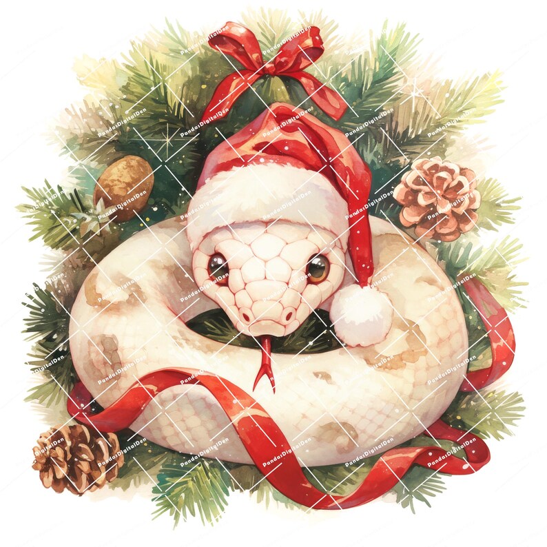 Christmas Snake Clipart, Digital Download, Watercolor, Digital Paper ...