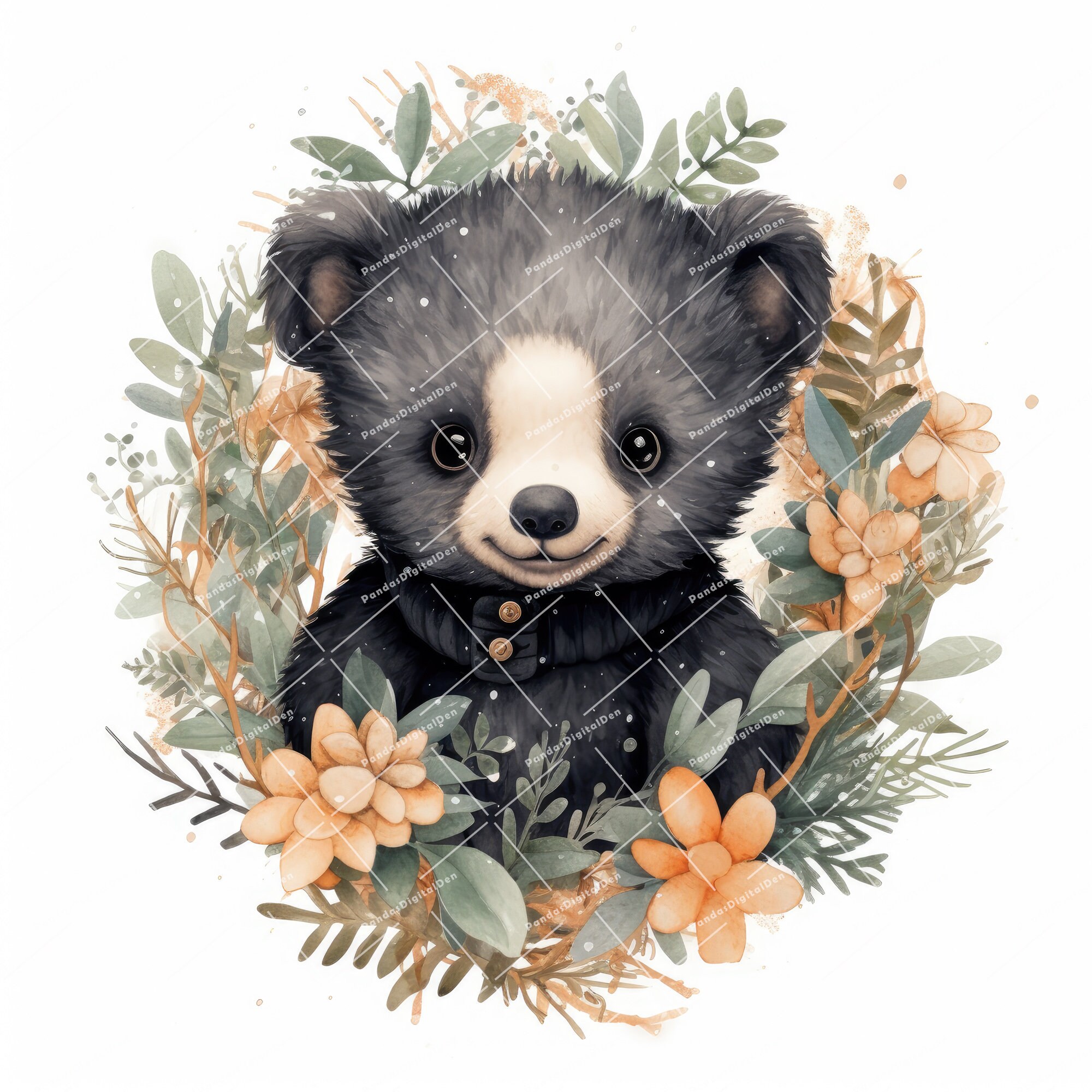 Watercolor Cute Baby Bear Clipart for Digital Invitations, Digital ...