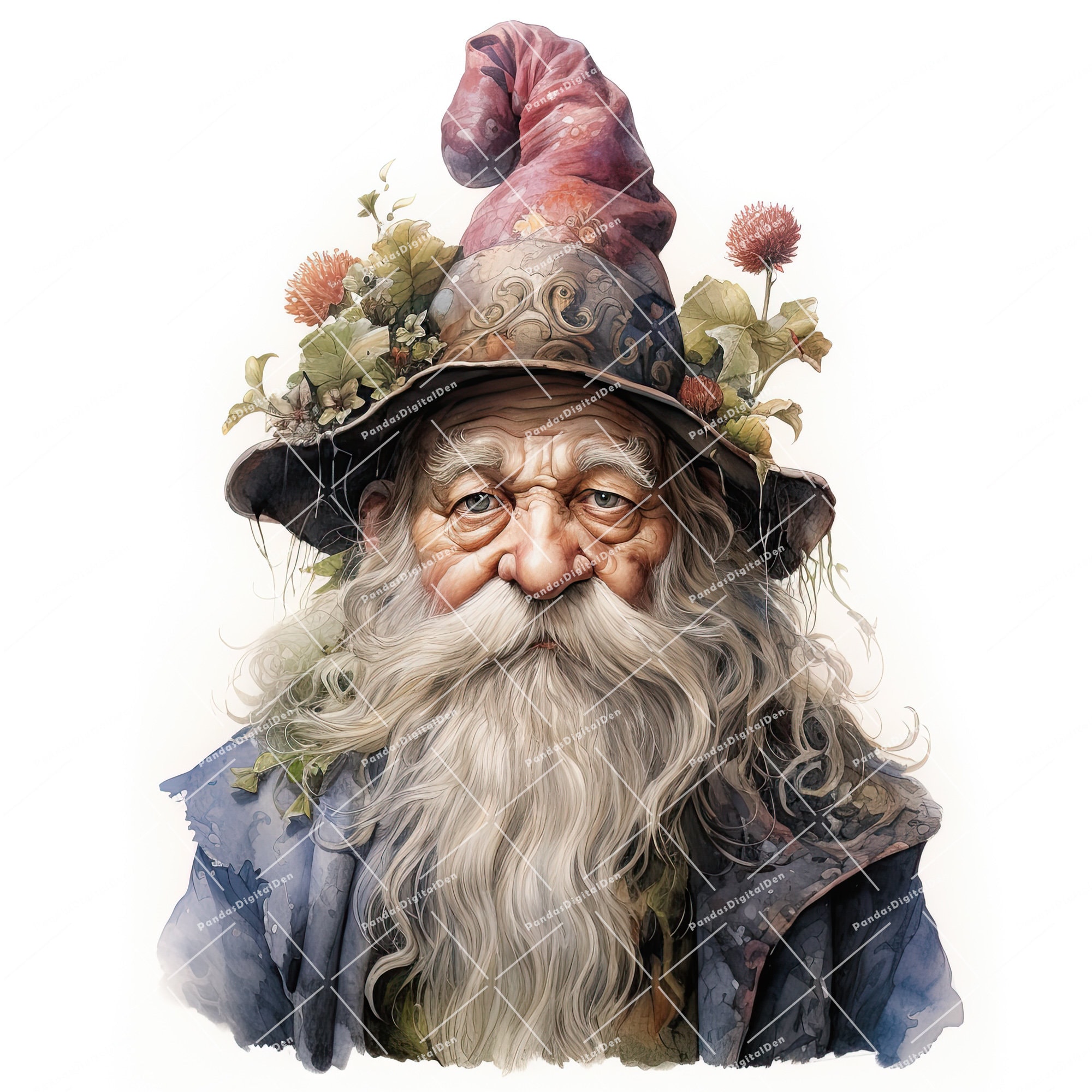 10 Garden Gnomes Portraits Watercolor Clipart Bundle Fantasy Magical ...