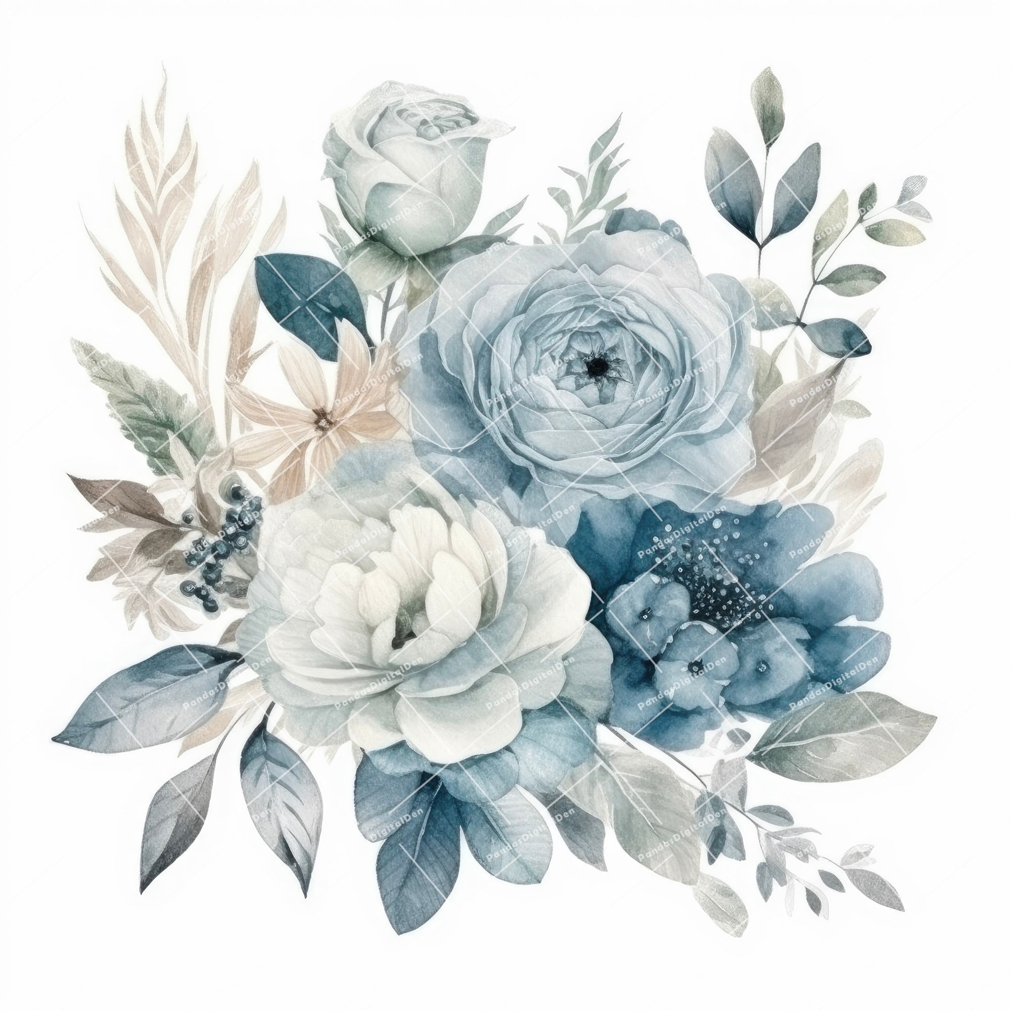 Pale Indigo Gardens 20 Flower Bouquet Watercolor Clipart - Etsy