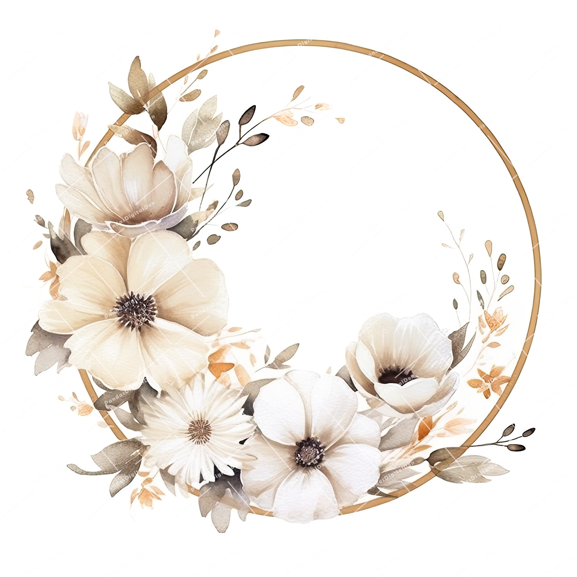 20 Watercolor White Flower Frames and Wreaths Clipart for Digital ...