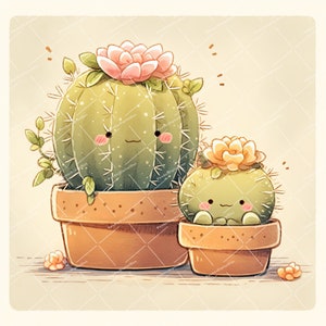 Cute Watercolor Kawaii Cactus Clipart Bundle | Set of Cacti ...