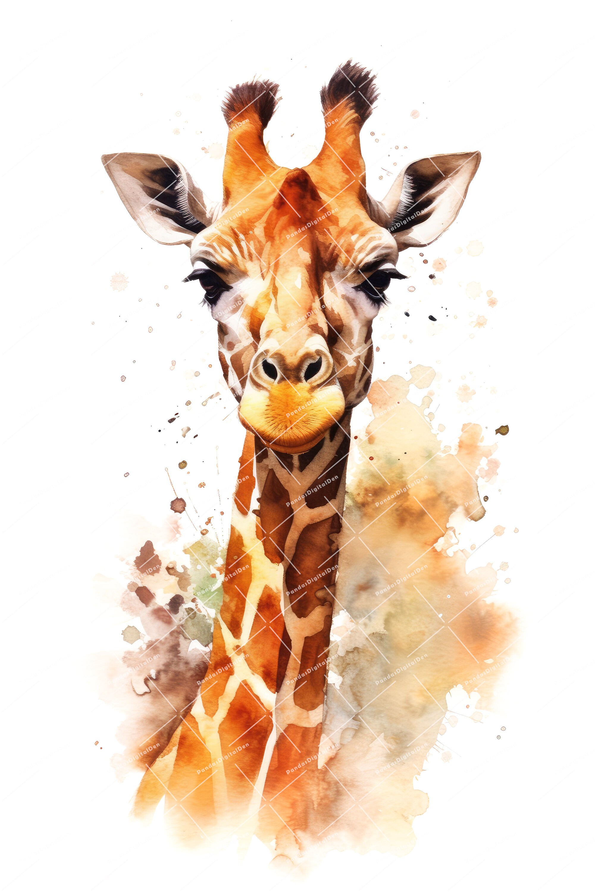 8 Watercolor Giraffe Portrait Clipart for Digital Invitations, Digital ...