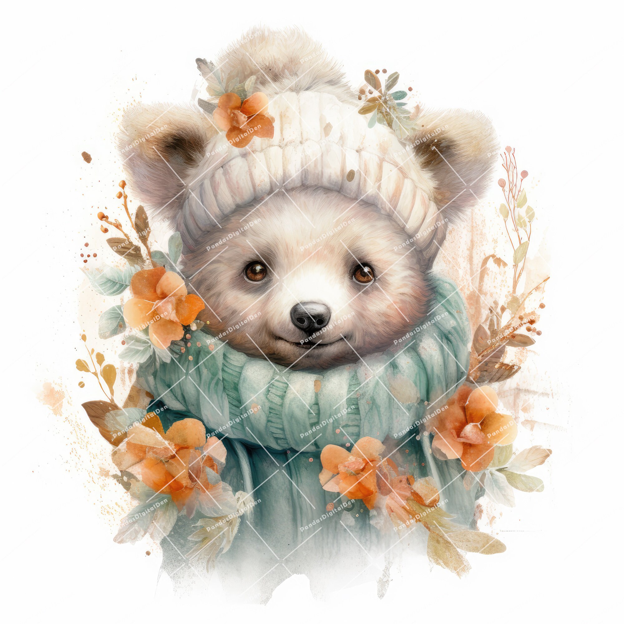 Watercolor Cute Baby Bear Clipart for Digital Invitations, Digital ...