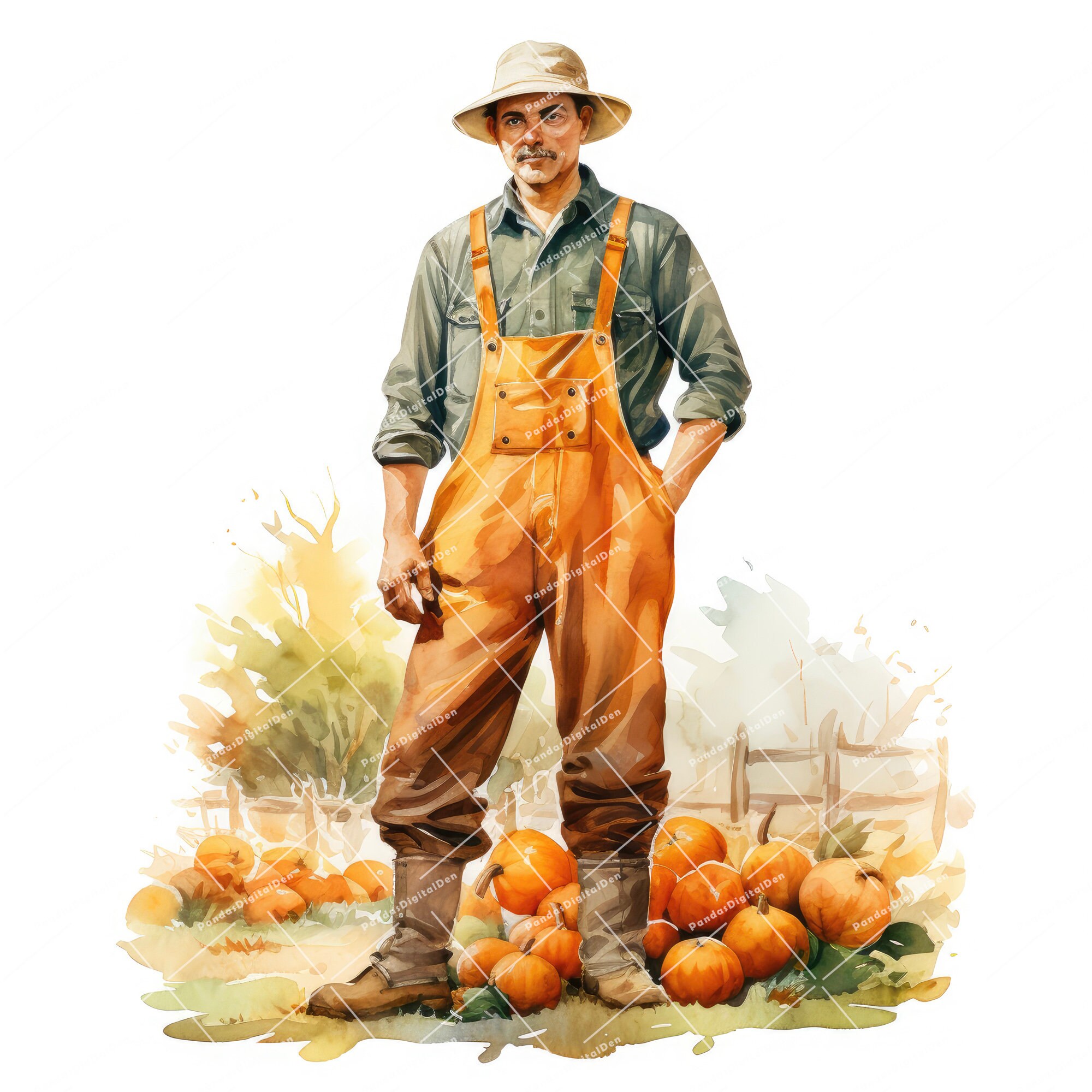 Watercolor Autumn Farmers and Farmhouse Illustrations - Set of 27 Art ...