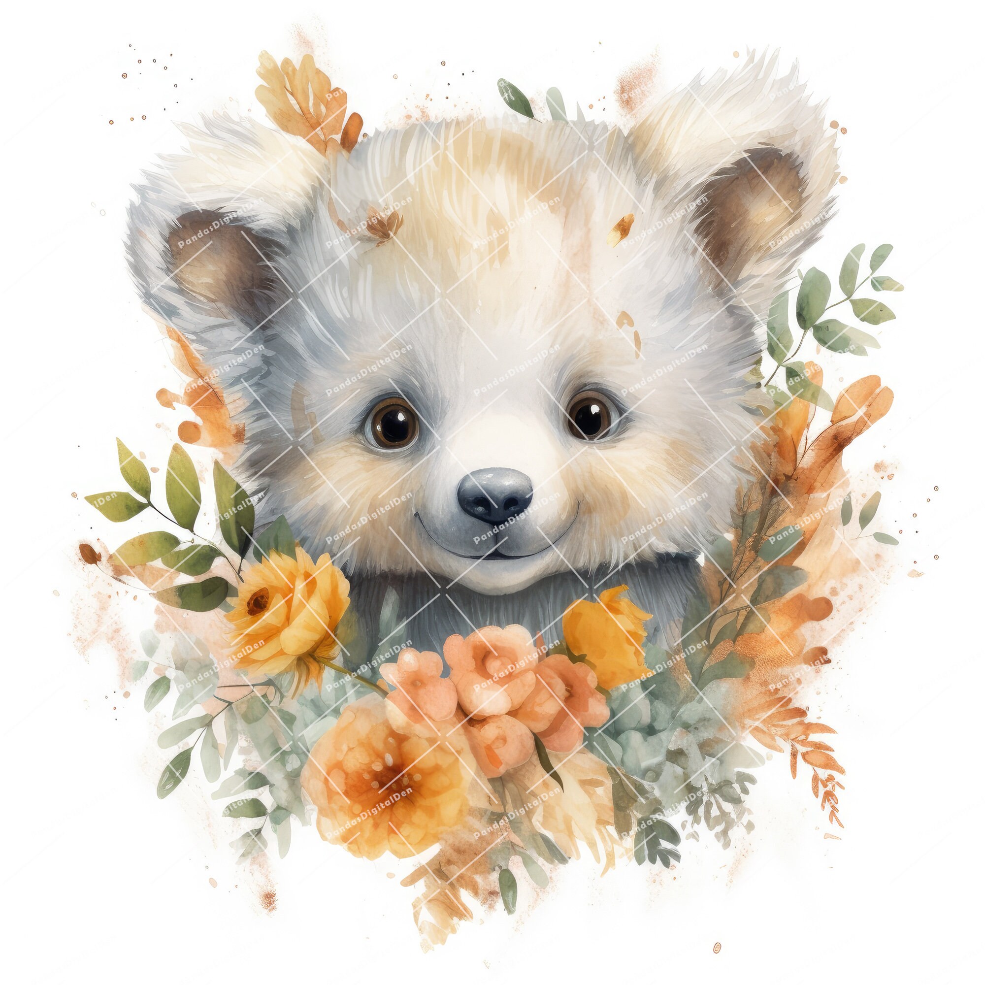 Watercolor Cute Baby Bear Clipart for Digital Invitations, Digital ...