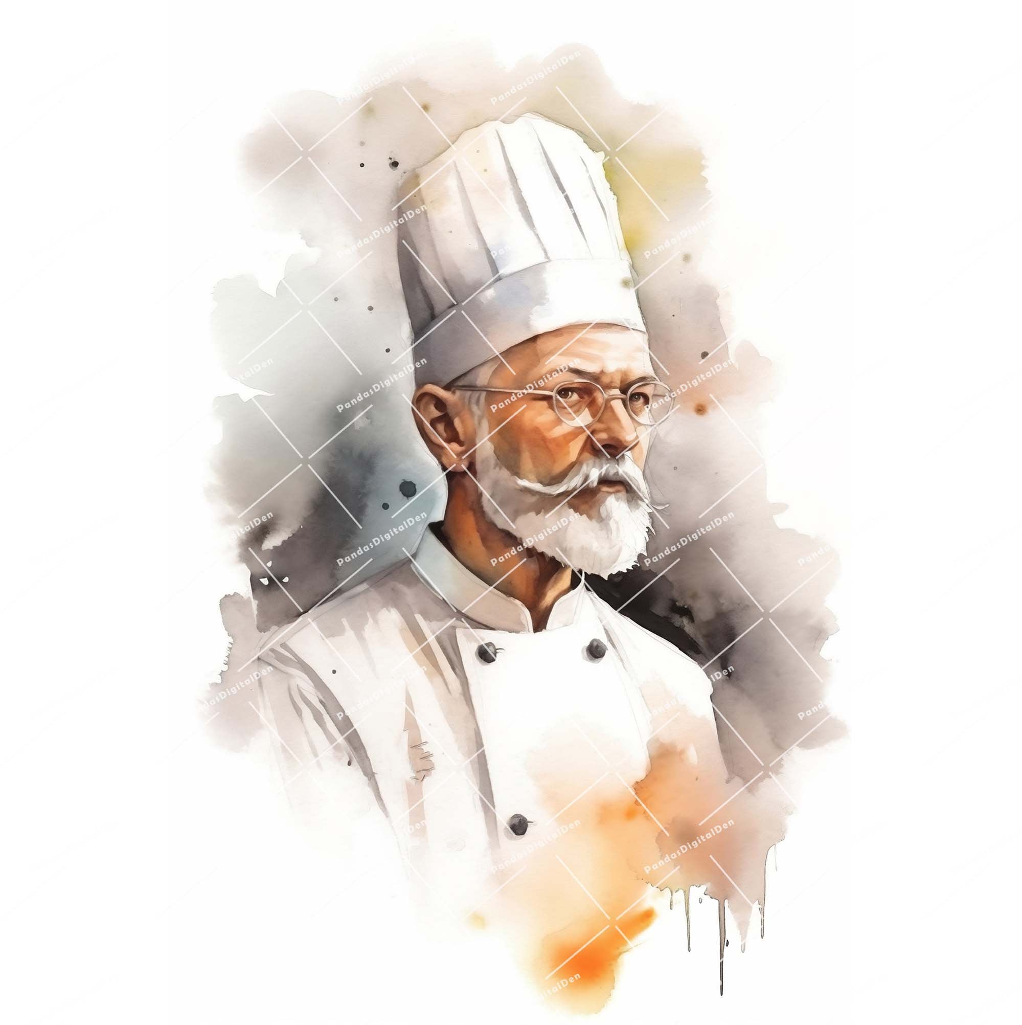 Pastel Watercolor Master Chef Clipart for Digital Invitations, Digital ...