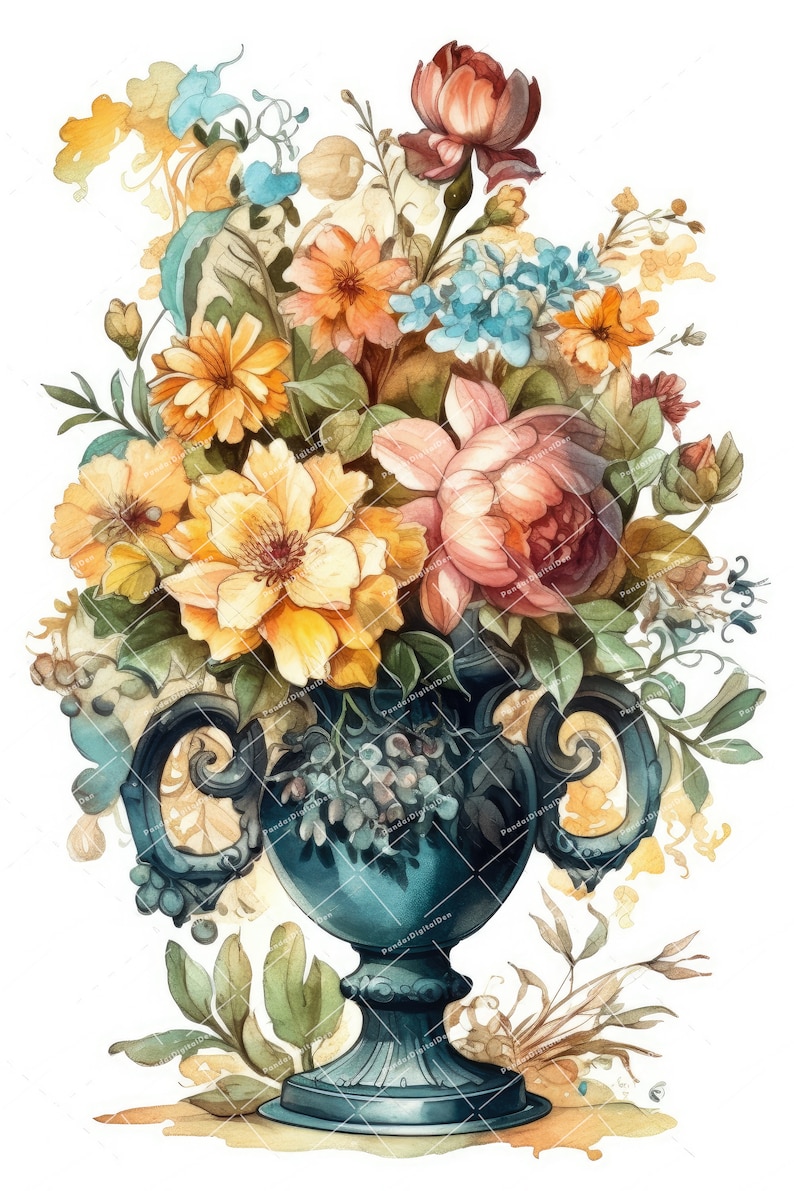 Watercolor Victorian Flowers Clipart for Digital Invitations, Digital ...