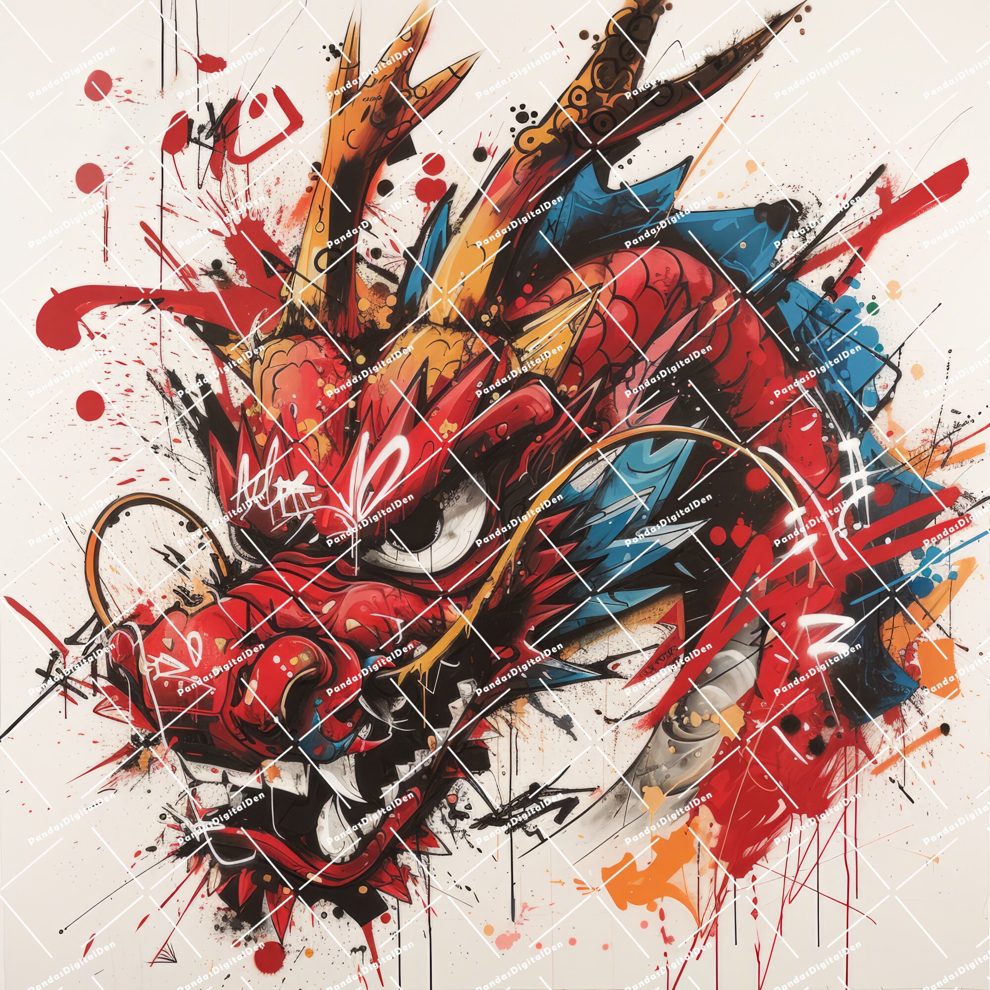 Chinese Graffiti Dragon Clipart, Digital Download, Mixed Media, Digital ...