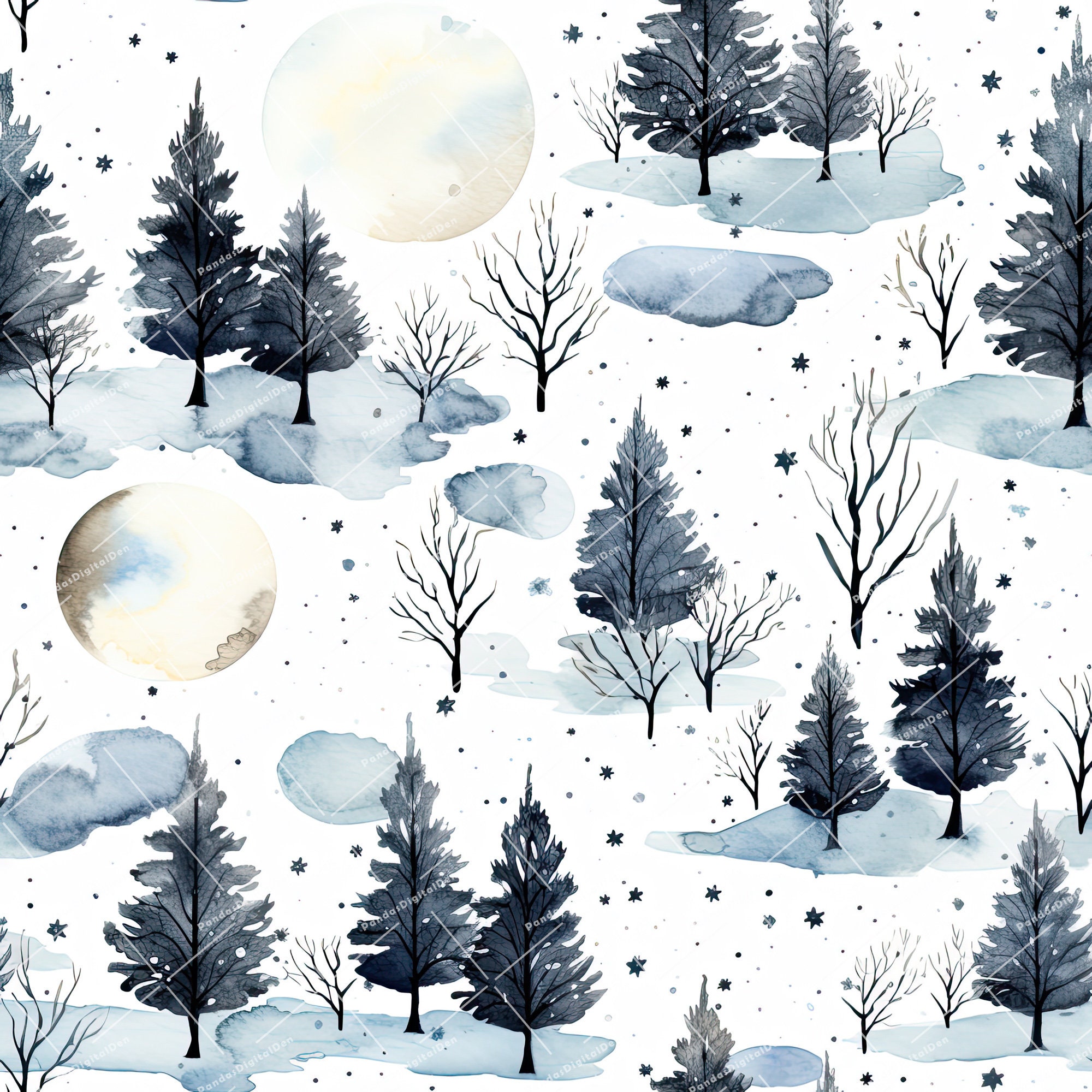 Winter Village Paper Set, Watercolor Gift Paper Wrap Set, Seamless ...