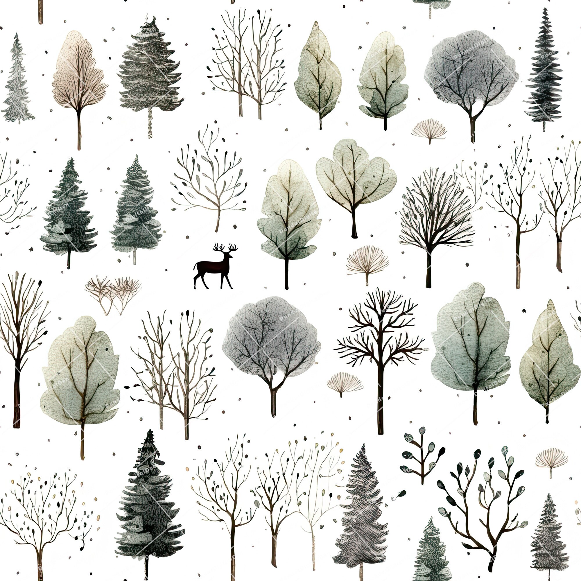 Winter Village Paper Set, Watercolor Gift Paper Wrap Set, Seamless ...