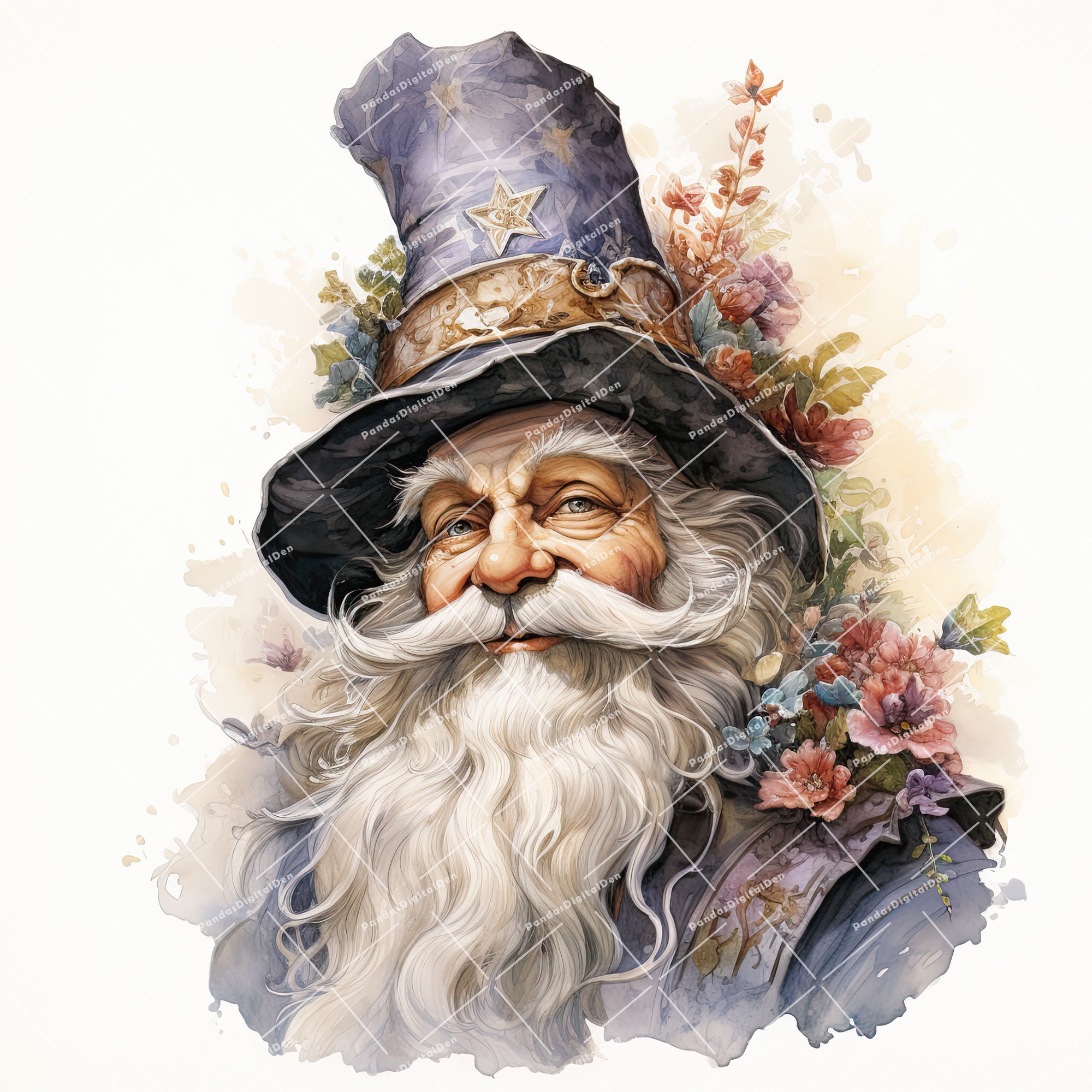 10 Garden Gnomes Portraits Watercolor Clipart Bundle Fantasy Magical ...