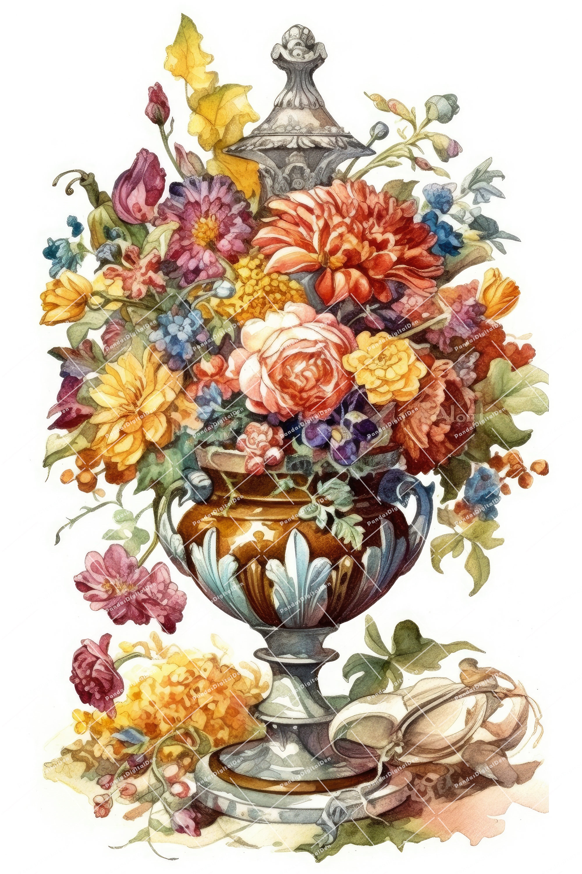 Watercolor Victorian Flowers Clipart for Digital Invitations, Digital ...