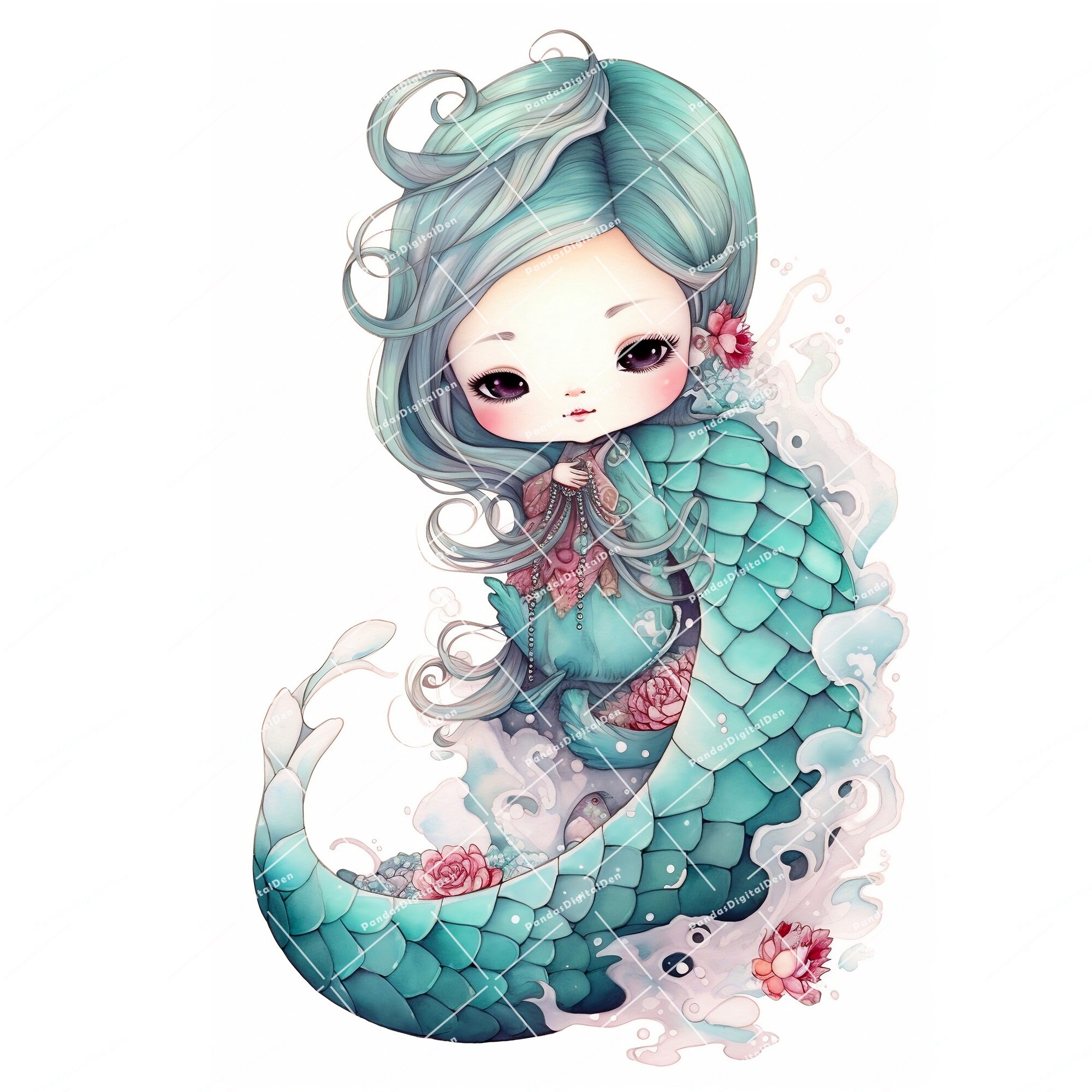 Watercolor Winter Mermaid Clipart for Digital Invitations, Digital ...