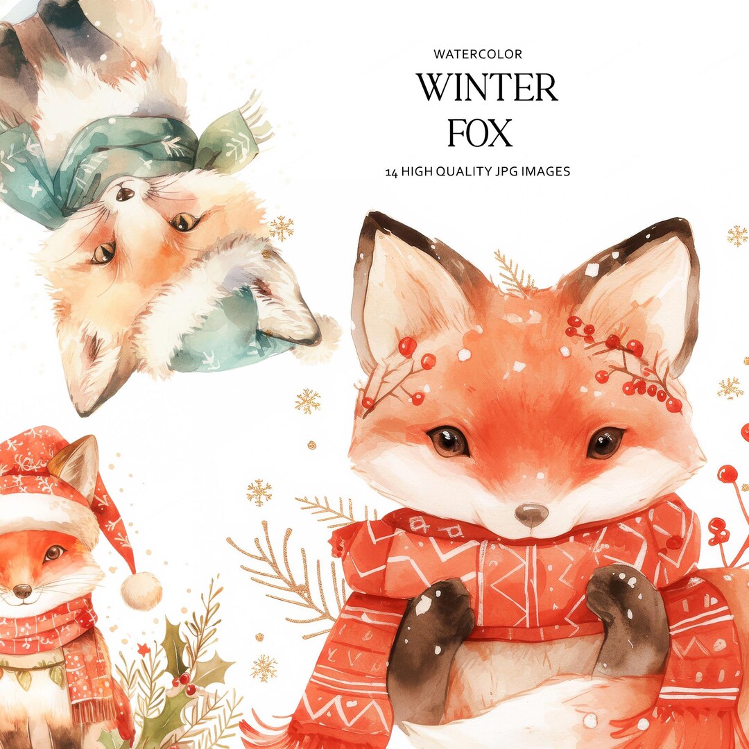 Watercolor Cute Fox Clipart, Winter Fox, Christmas Fox I Digital ...