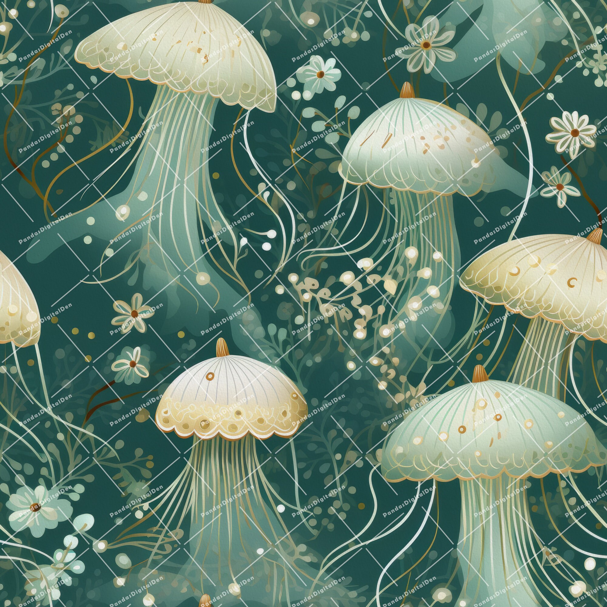 6 Watercolour Seamless Jellyfish Texture Seamless Pattern Ocean Texture ...