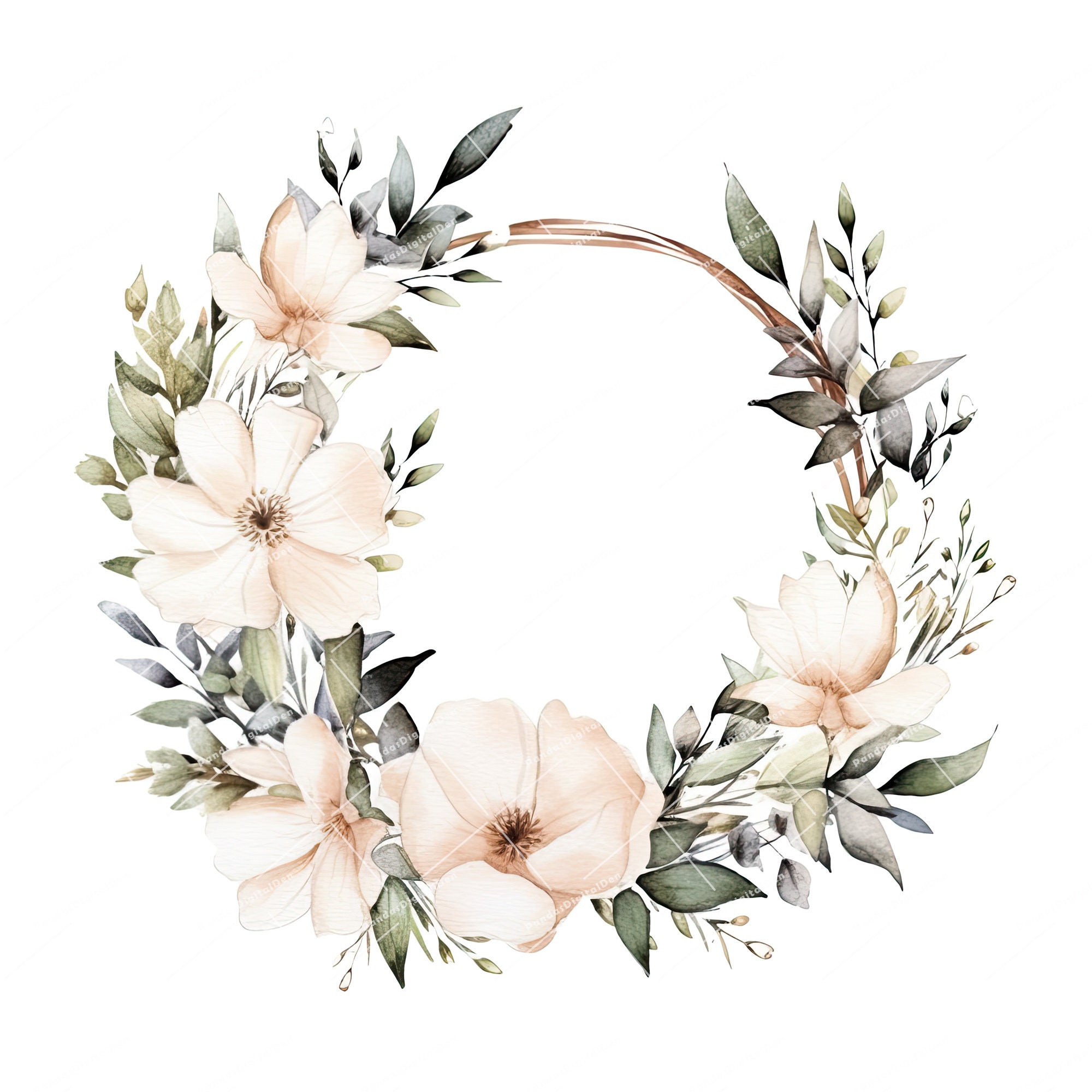 20 Watercolor White Flower Frames and Wreaths Clipart for Digital ...