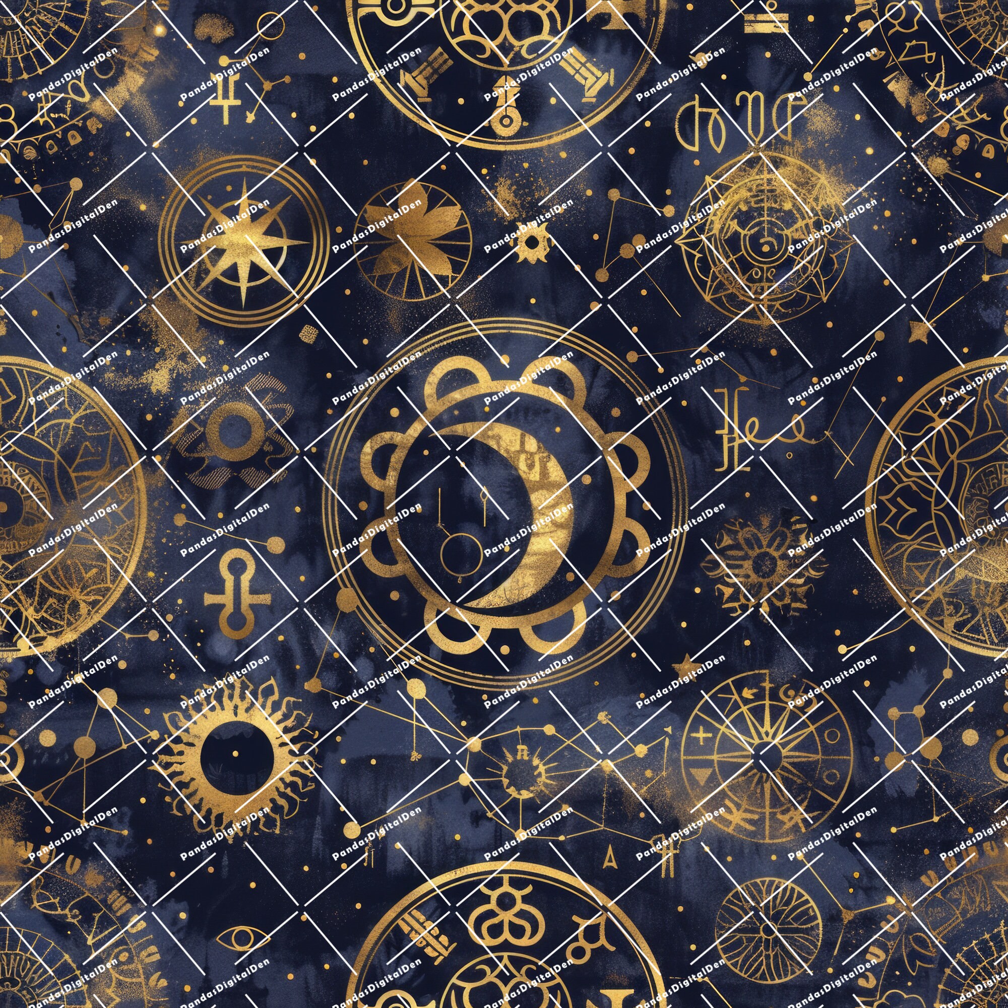 Watercolor Astrology Texture: Seamless Asian Pattern (digital Download ...