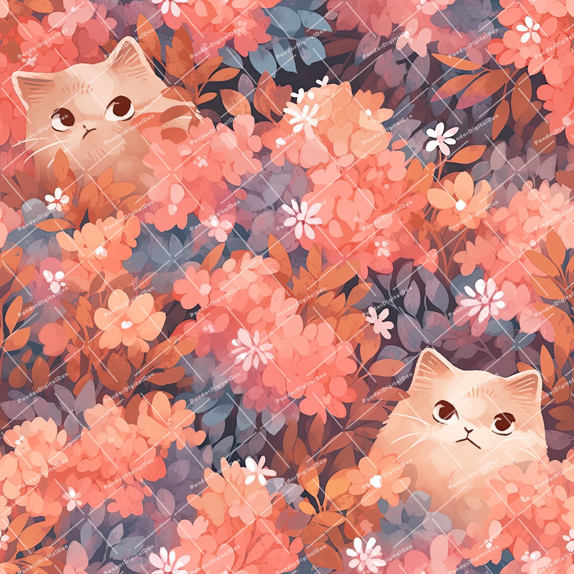 26 Watercolour Seamless Kawaii Cat Texture Seamless Pattern Cat in the ...
