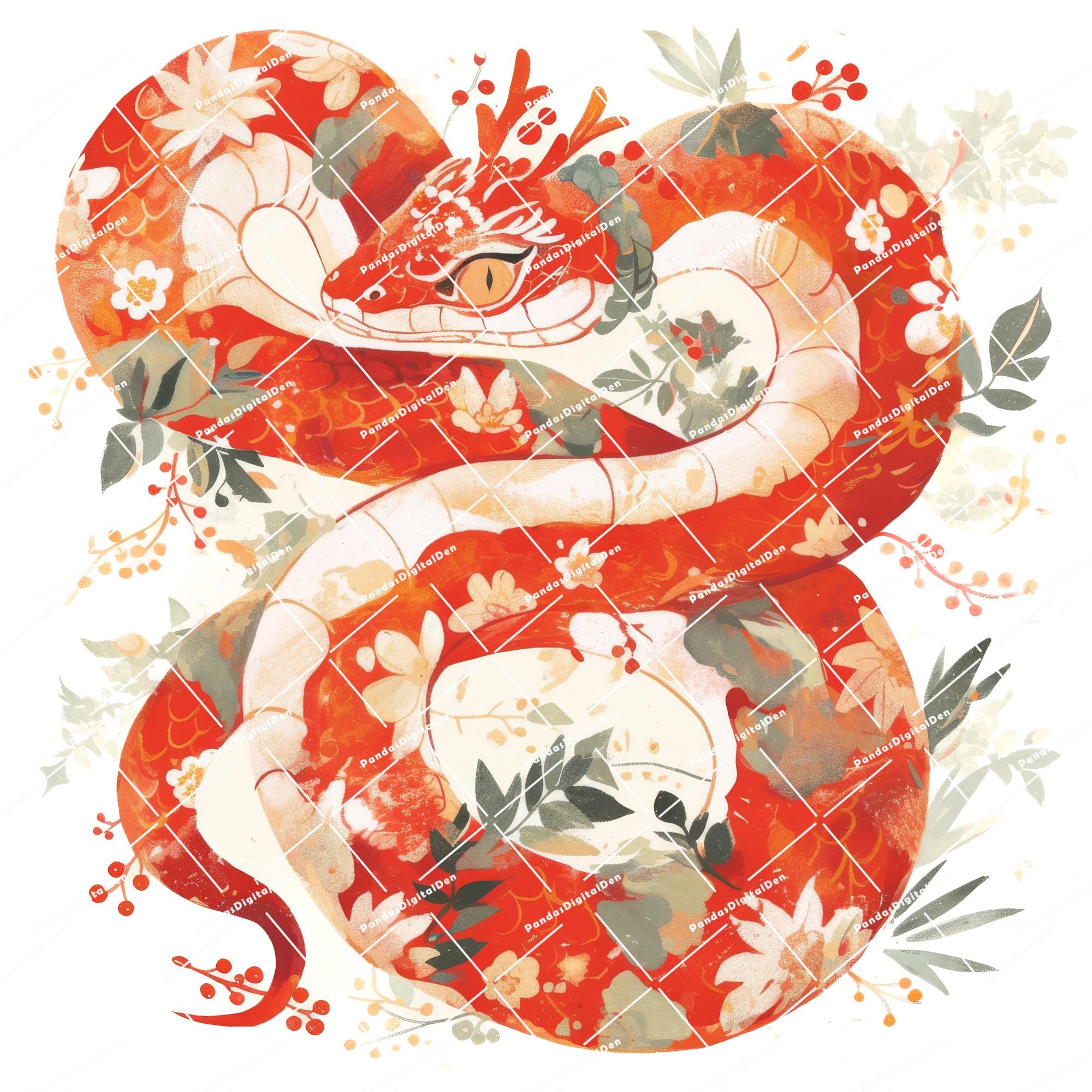 Chinese Style New Year Snake Clipart, Digital Download, Watercolor ...