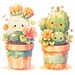Cute Watercolor Kawaii Cactus Clipart Bundle | Set of Cacti ...
