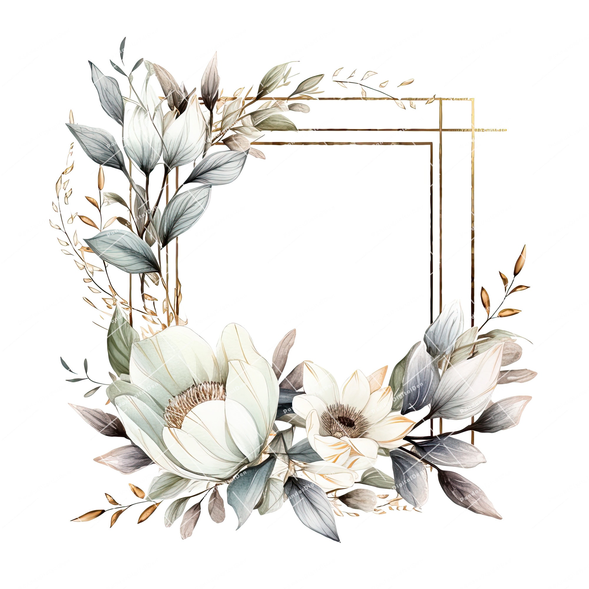 20 Watercolor White Flower Frames and Wreaths Clipart for Digital ...