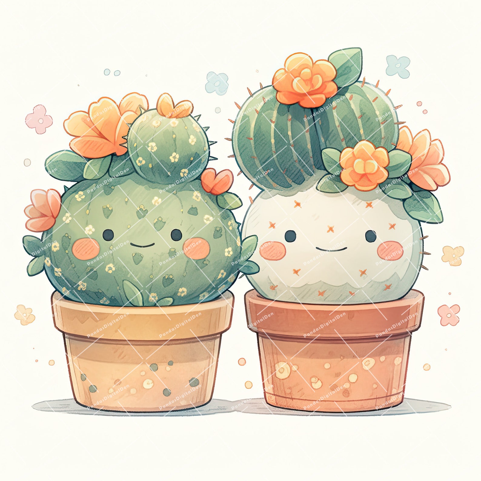 Cute Watercolor Kawaii Cactus Clipart Bundle | Set of Cacti ...