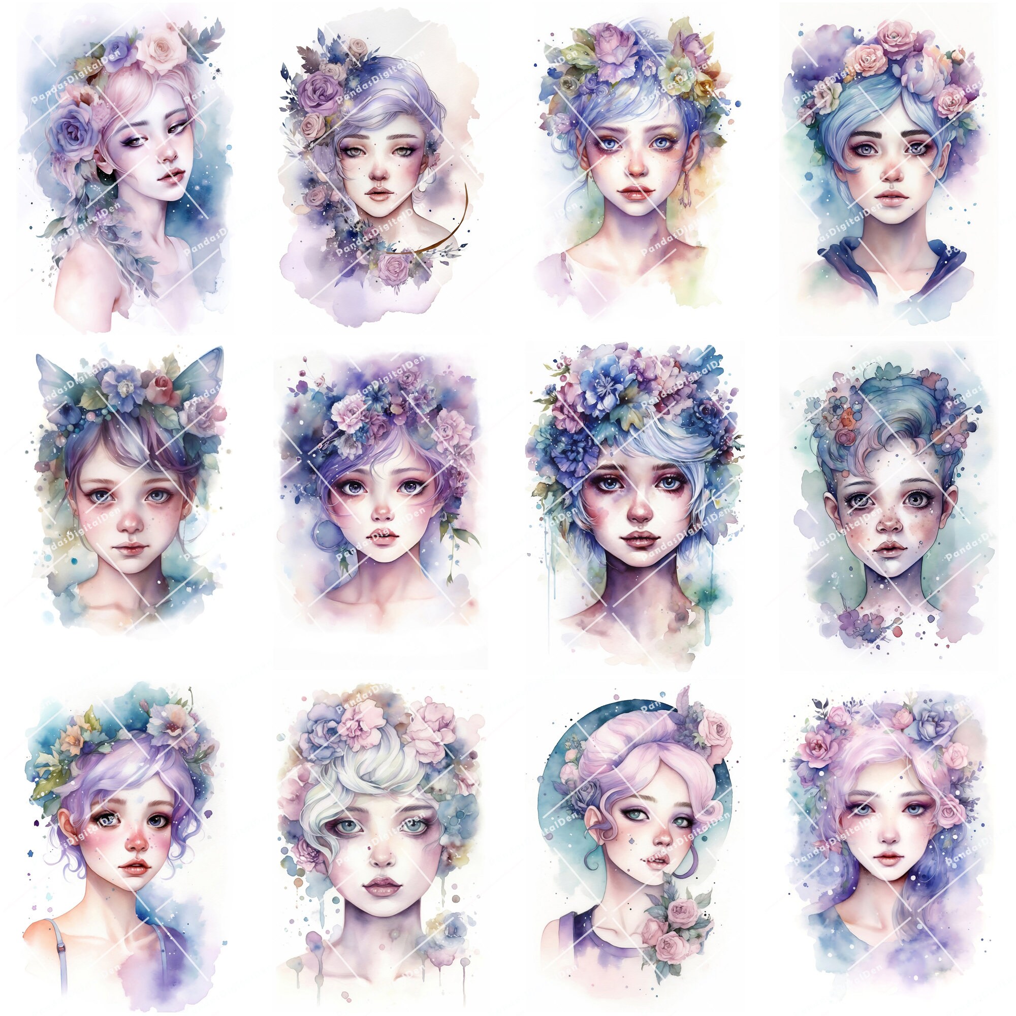Watercolor Moon Pixie Clipart for Digital Invitations, Digital Posters ...