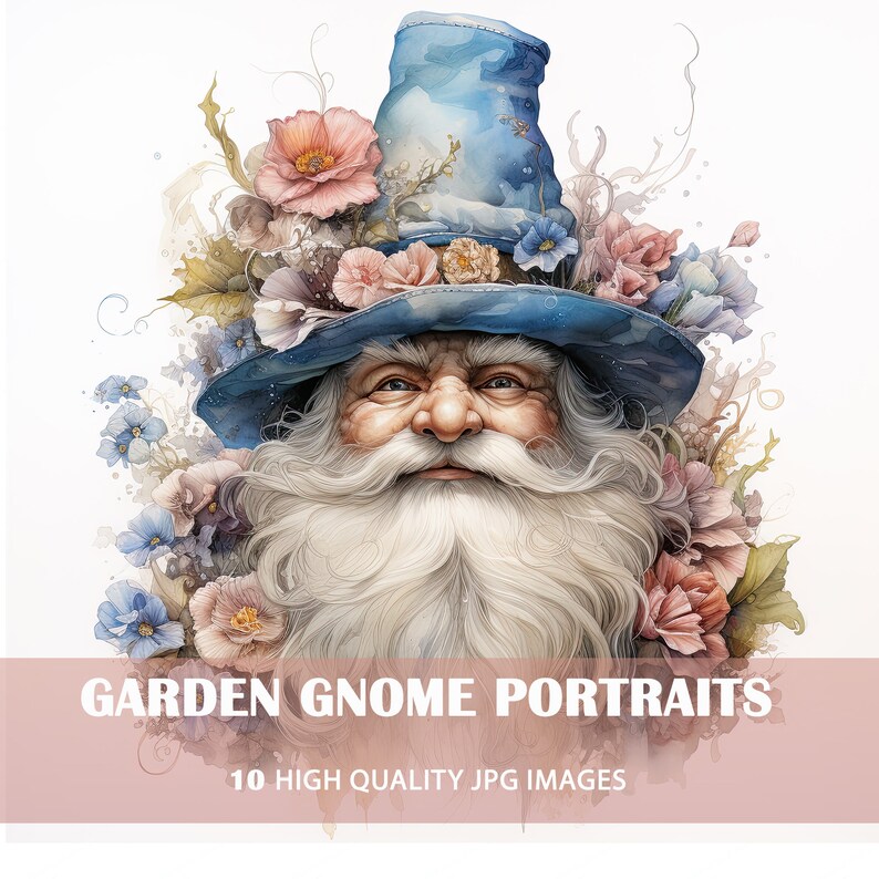 10 Garden Gnomes Portraits Watercolor Clipart Bundle - Fantasy Magical ...