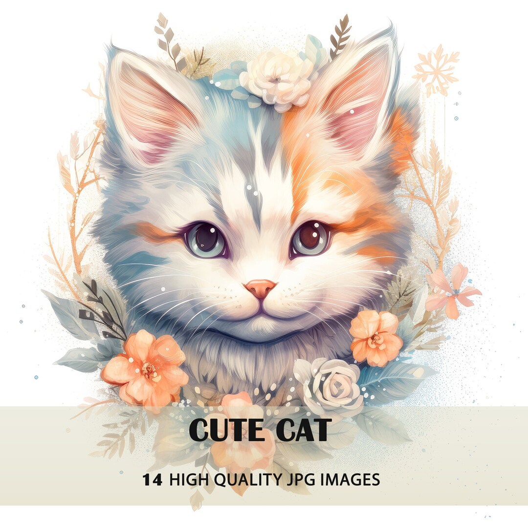Watercolor Cute Cat Clipart for Digital Invitations, Digital Posters ...