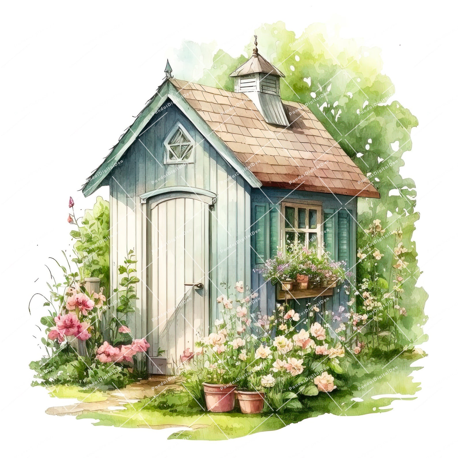 Watercolor Secret Garden Nook Clipart for Digital Invitations, Digital ...