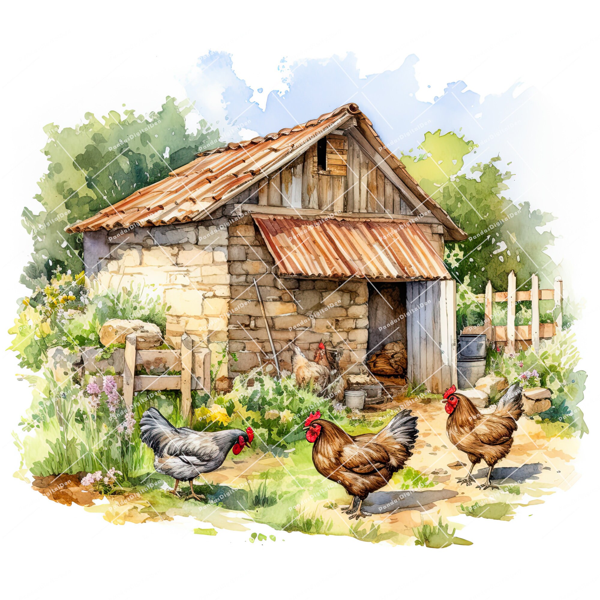 8 Watercolor Chicken Coop Clipart for Digital Invitations - Etsy