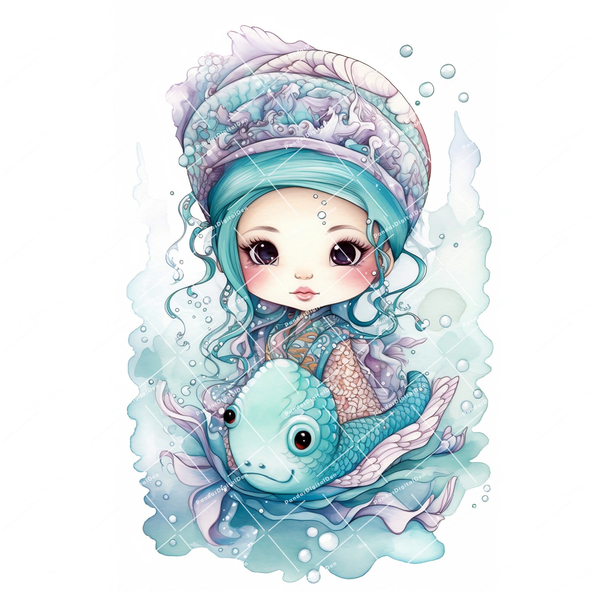 Watercolor Winter Mermaid Clipart for Digital Invitations, Digital ...