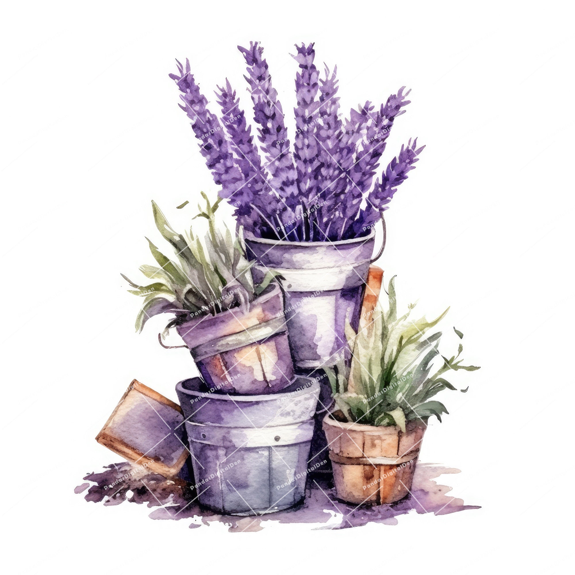 Simple Watercolor Potted Flowers Clipart for Digital Invitations ...