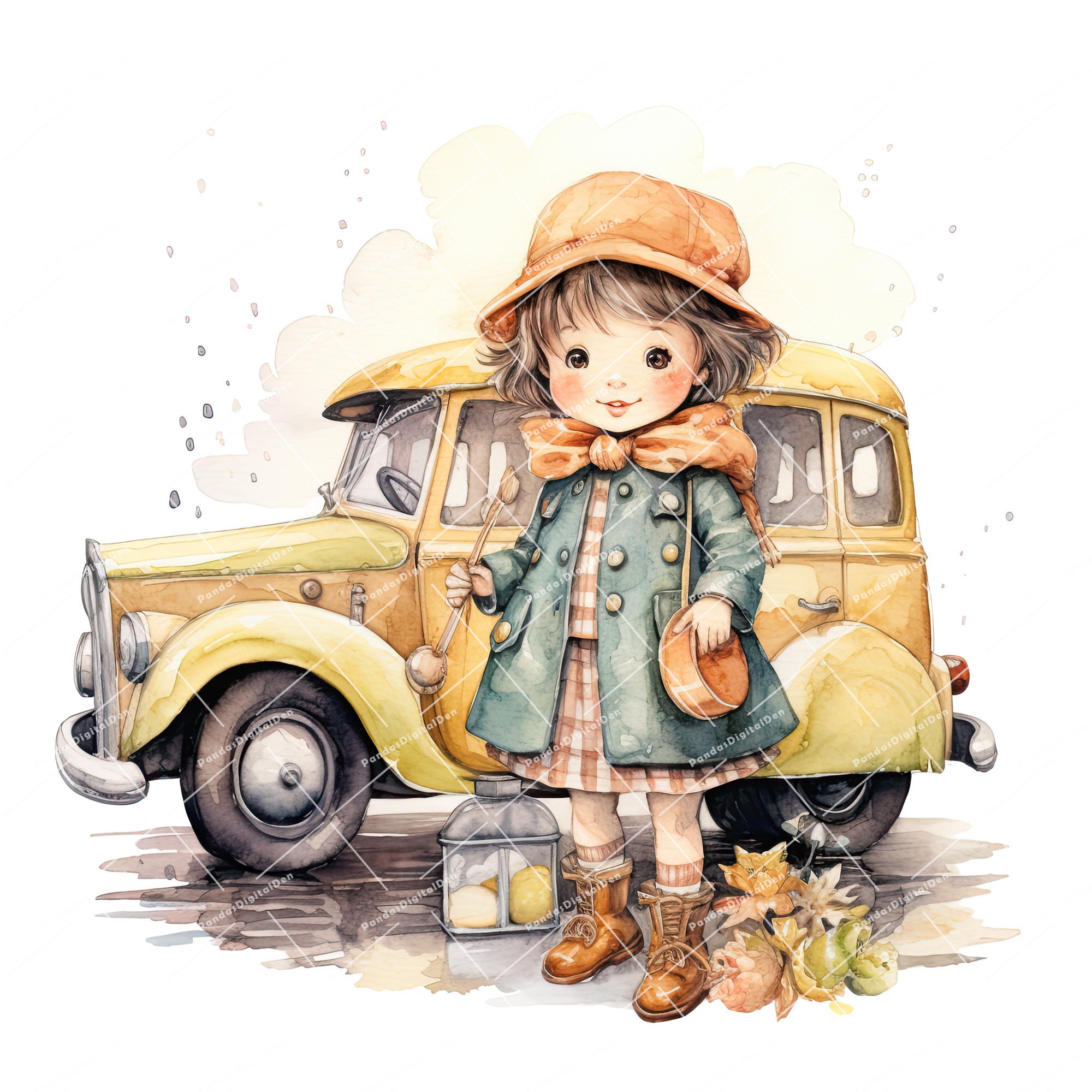 Watercolor Retro Clipart Set good Old Days, Cartoon Illustration, Style ...