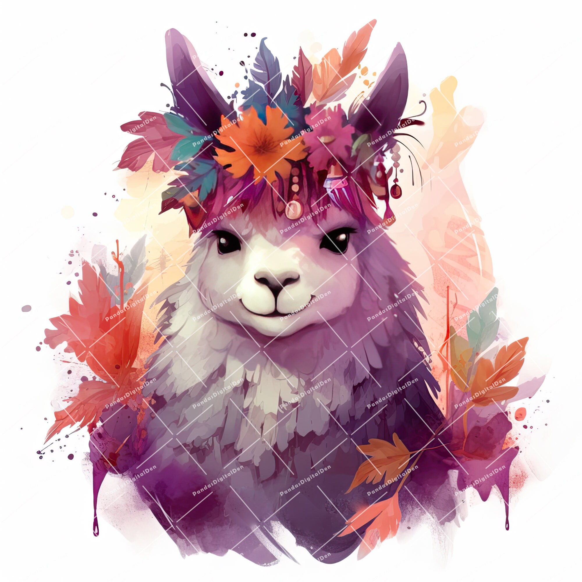 Watercolor Amethyst Llamas Clipart for Digital Invitations, Digital ...