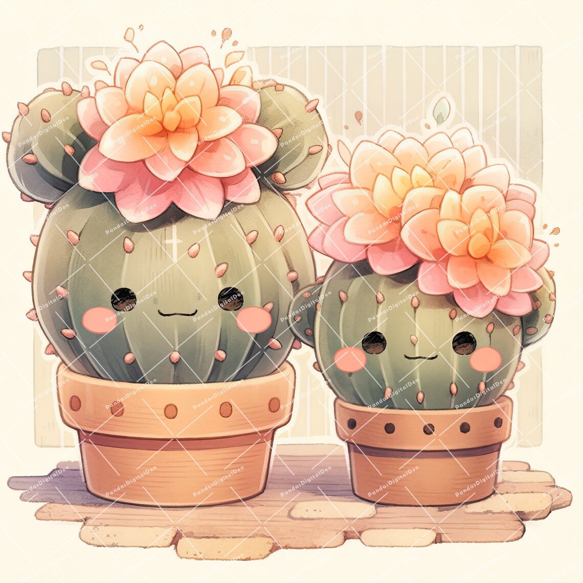 Cute Watercolor Kawaii Cactus Clipart Bundle Set of Cacti Illustrations ...