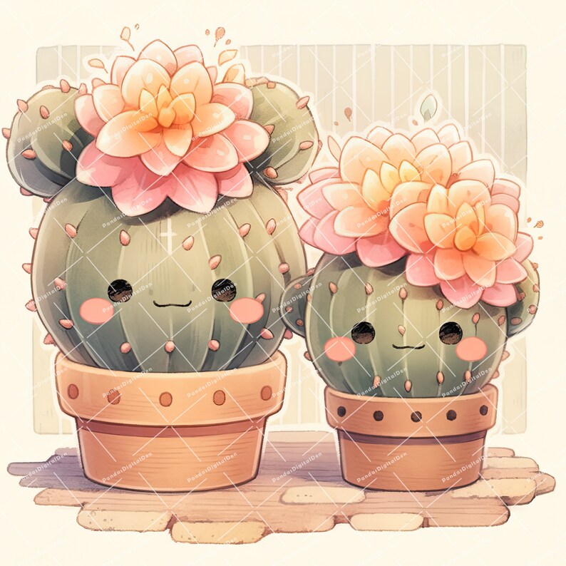 Cute Watercolor Kawaii Cactus Clipart Bundle | Set of Cacti ...