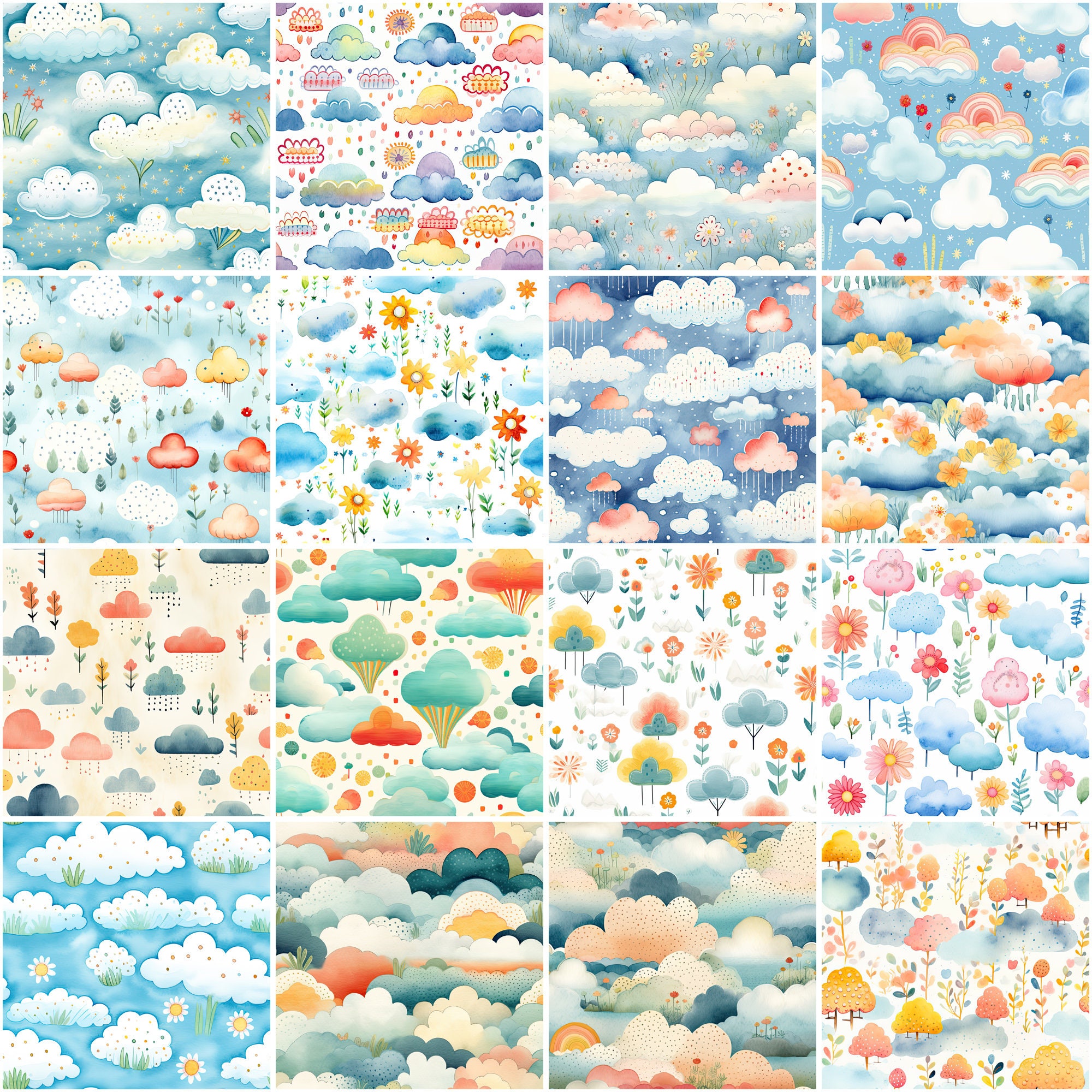16 Watercolour Seamless Cloud Texture - Seamless Pattern - Folk Art ...