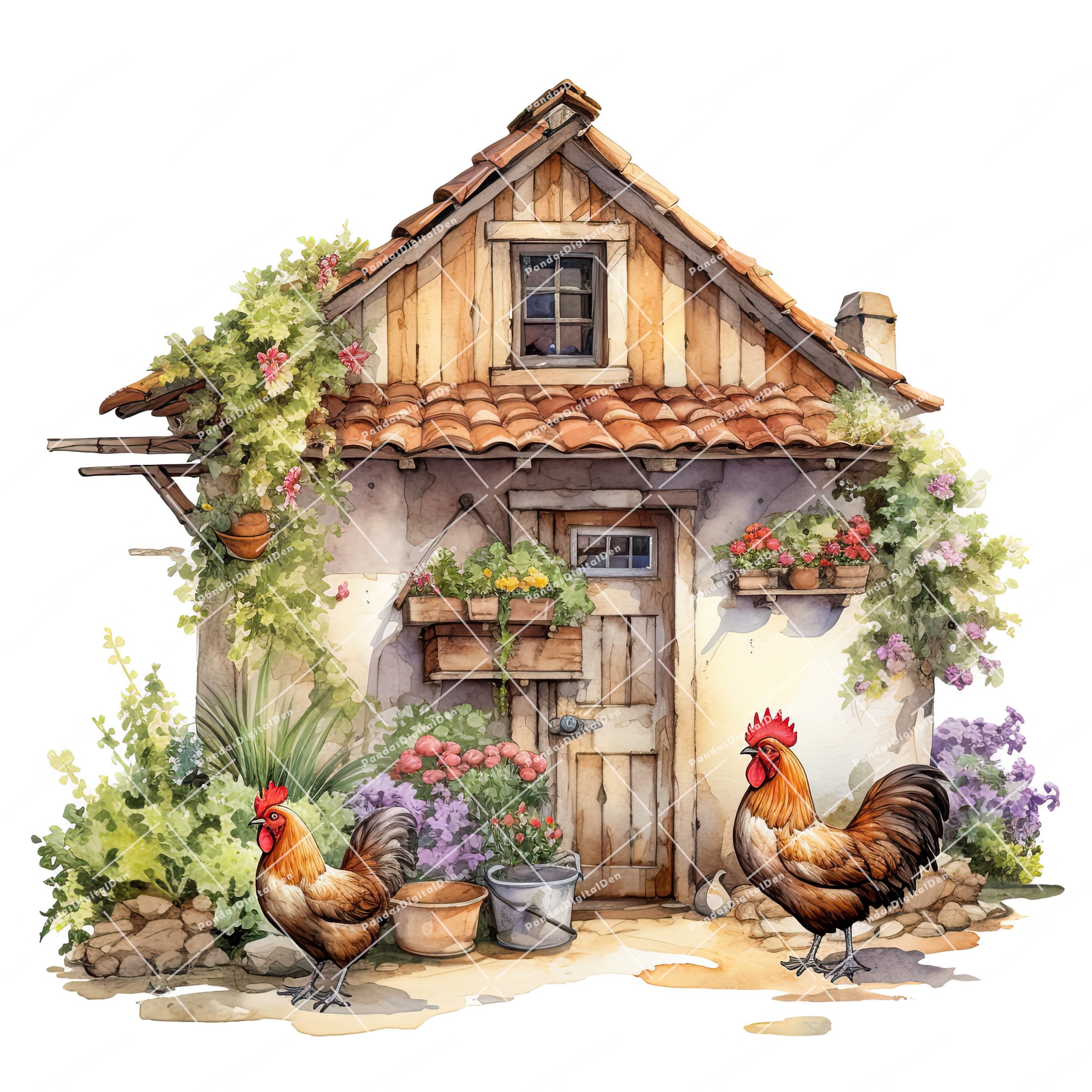 8 Watercolor Chicken Coop Clipart for Digital Invitations - Etsy