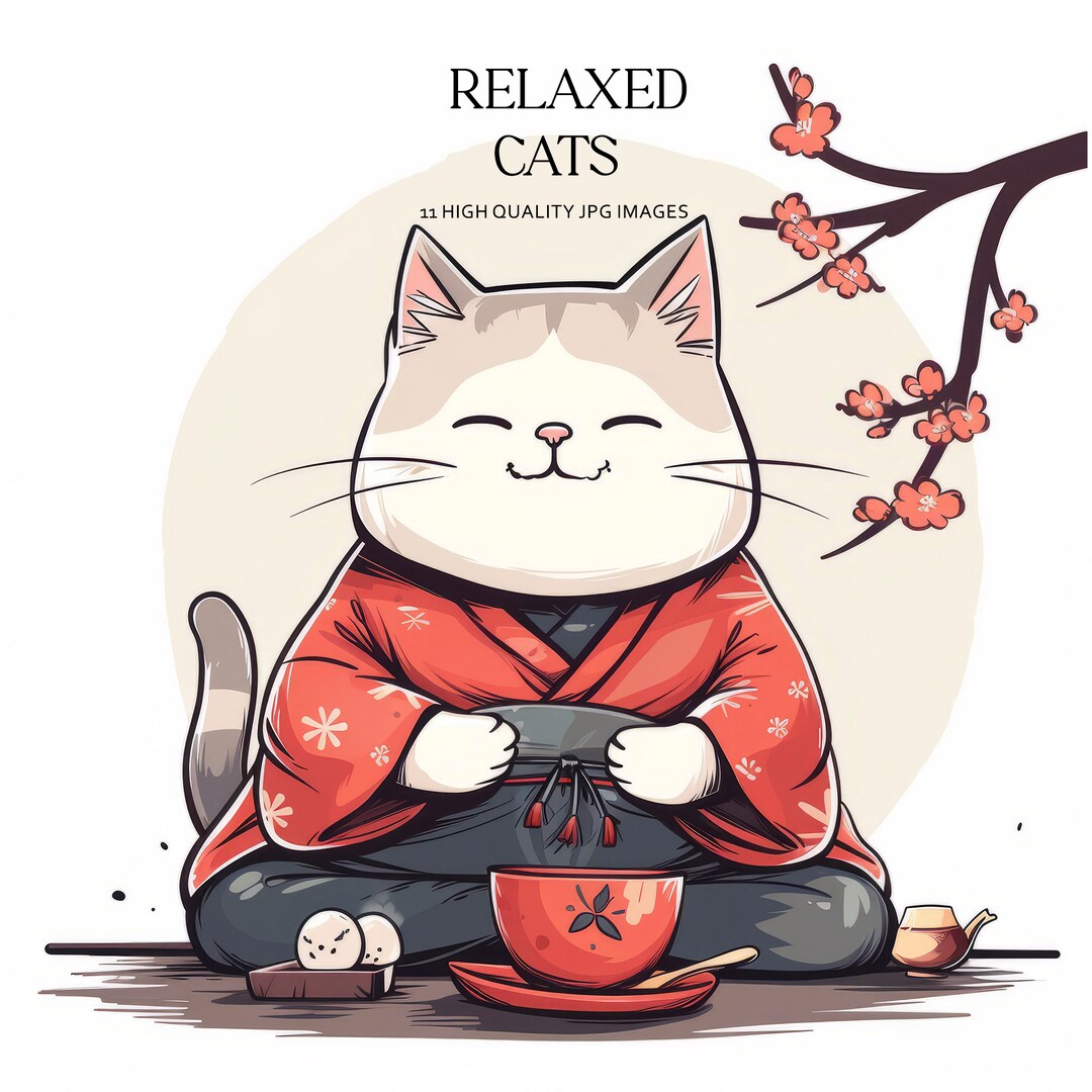 Relaxed Cats Clipart I Digital Art Print I Asian Style I Vector Style I ...