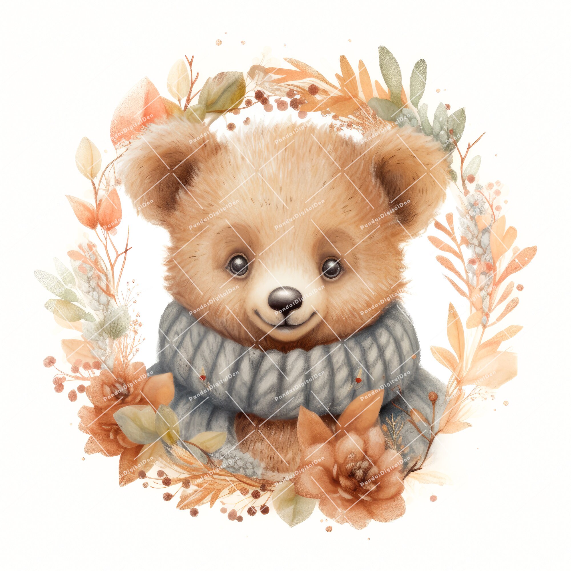 Watercolor Cute Baby Bear Clipart for Digital Invitations, Digital ...