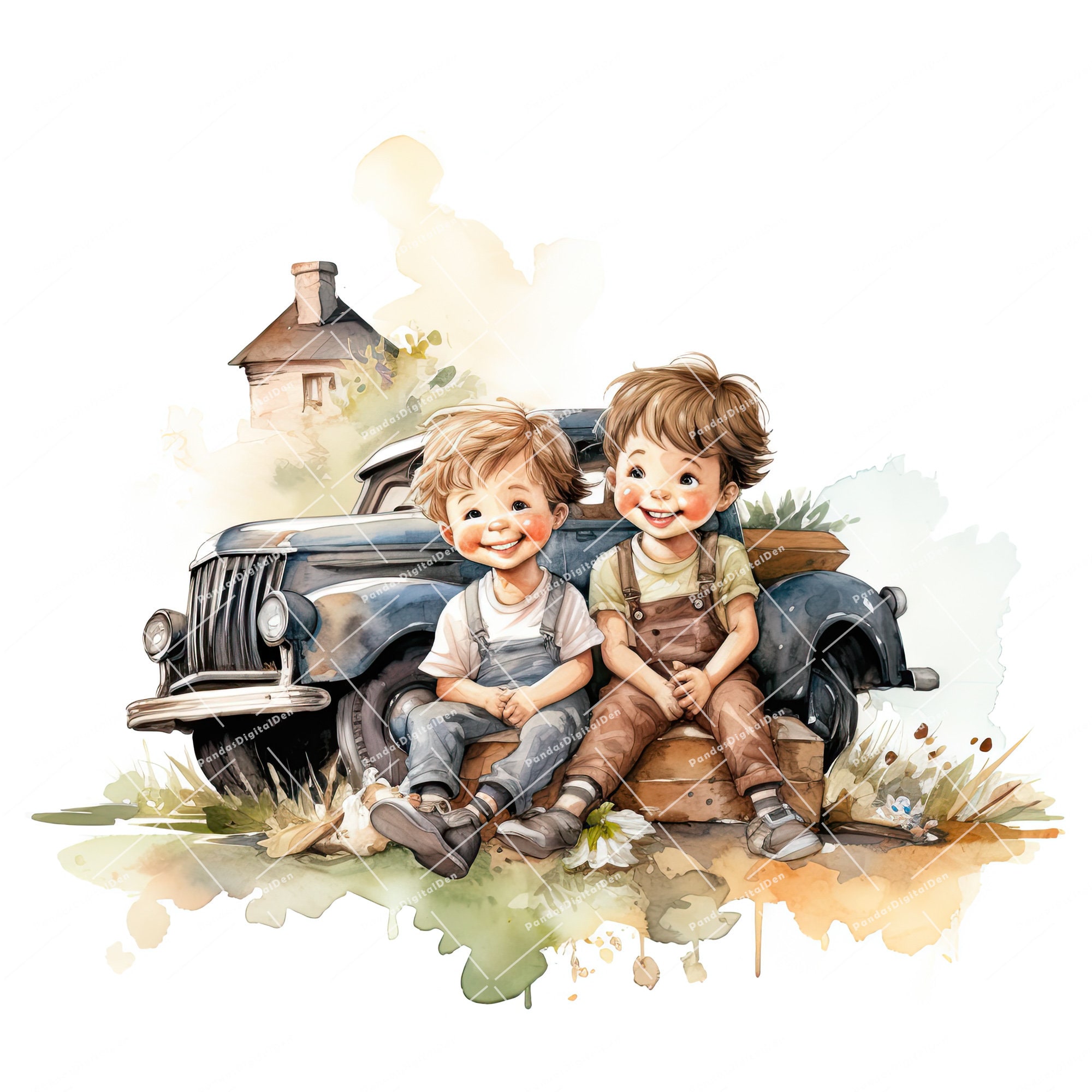 Watercolor Retro Clipart Set: "good Old Days" Cartoon Illustrations ...
