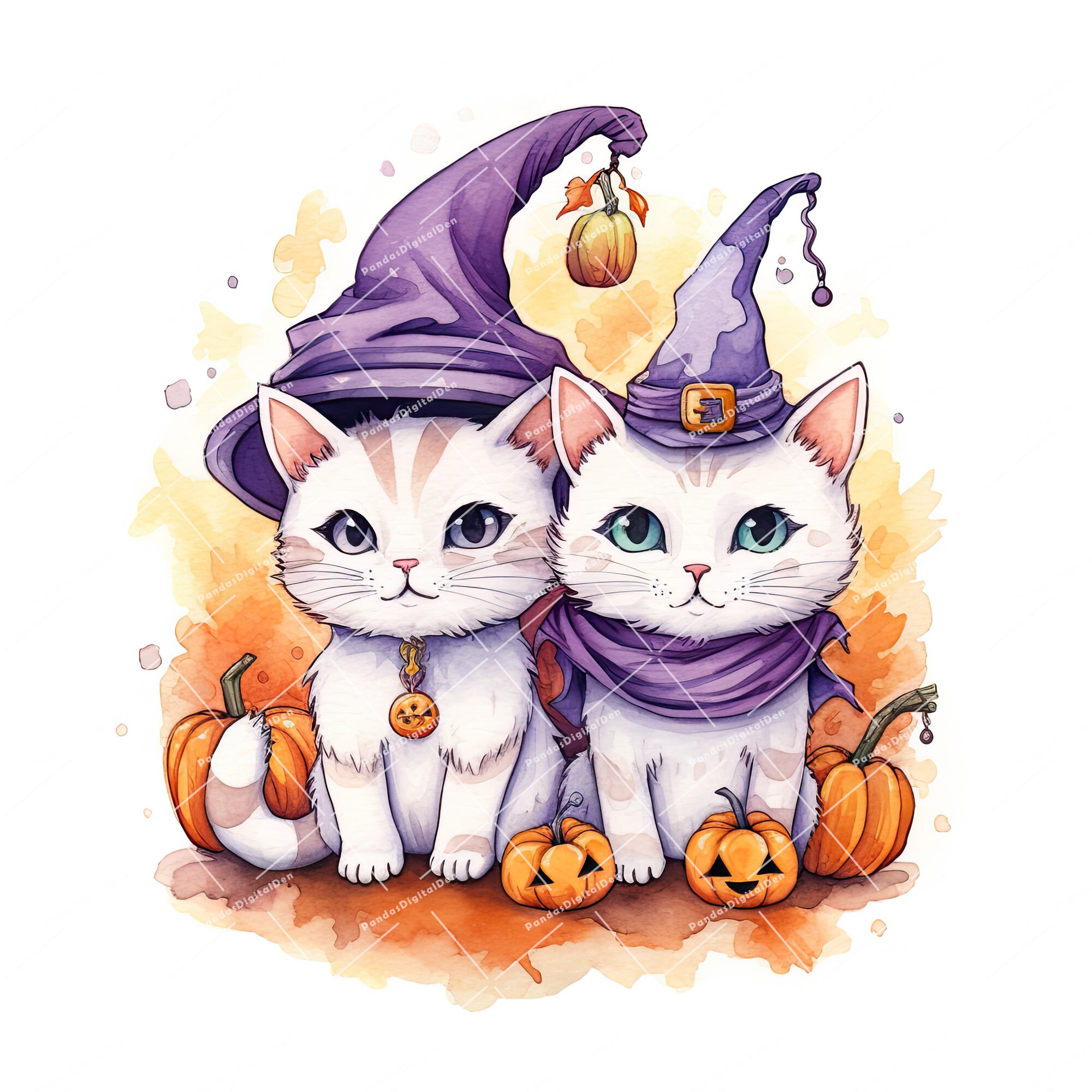 Watercolor Halloween Cat Clipart Set for Digital Invitations, Digital ...