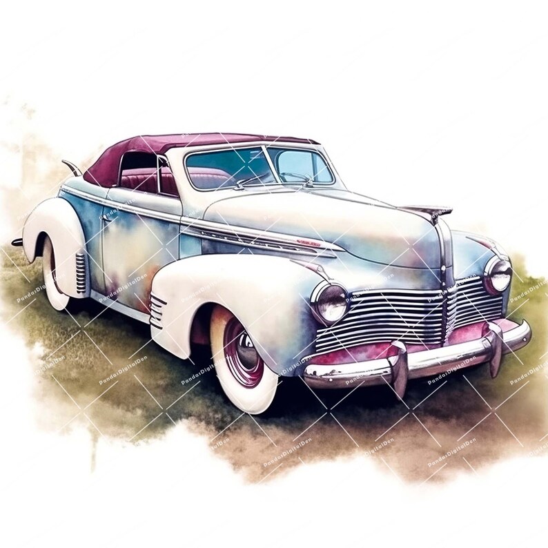 Watercolor Retro Car Clipart for Digital Invitations, Digital Posters ...