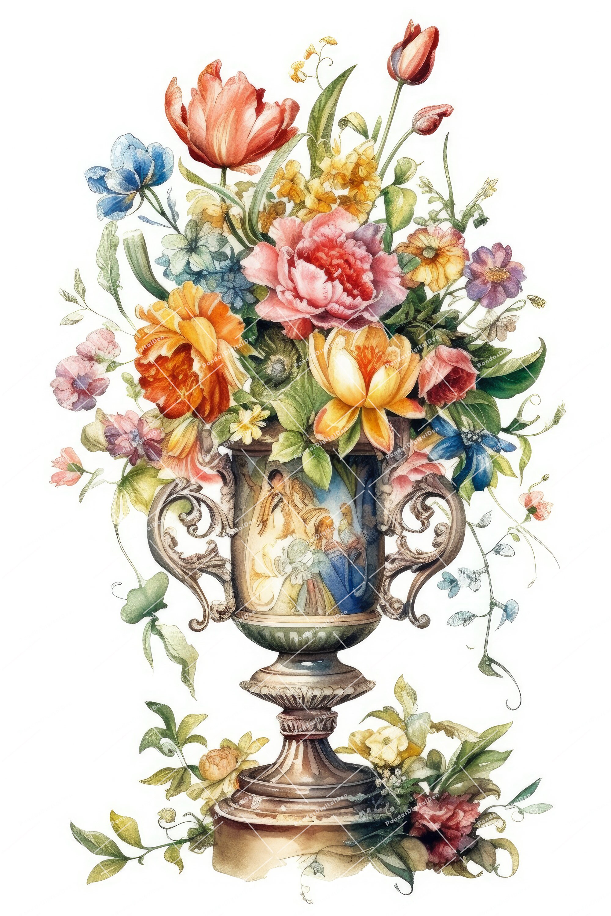 Watercolor Victorian Flowers Clipart for Digital Invitations, Digital ...