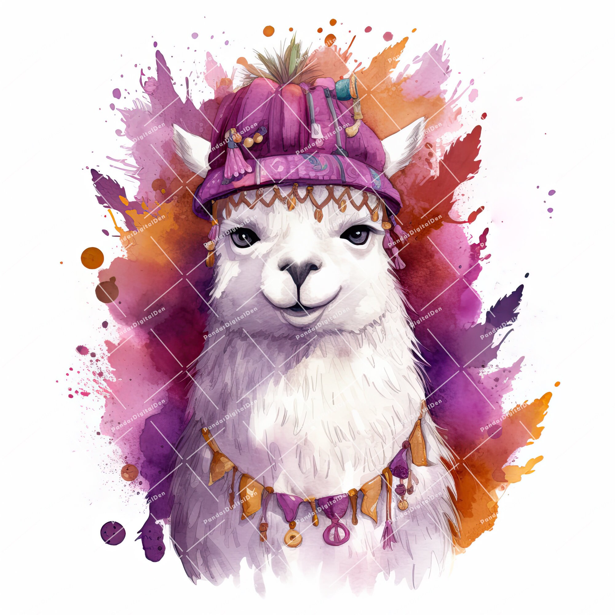 Watercolor Amethyst Llamas Clipart for Digital Invitations, Digital ...