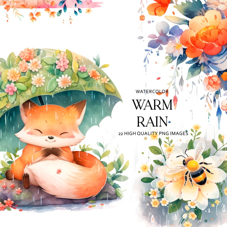 Watercolor Warm Rain Clipart I Watercolor Clipart Woodland I Cards ...